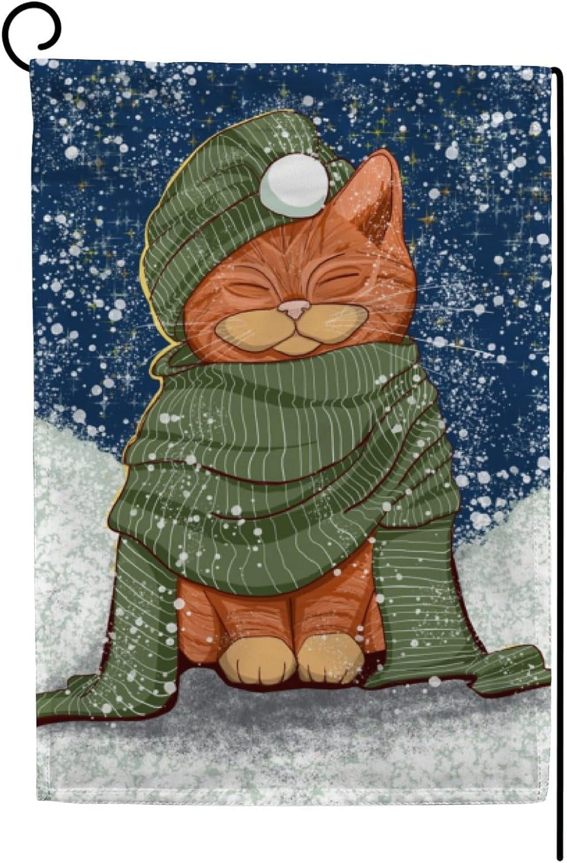 GZHJMY Garden Flag Double Sided Cat at the Snow, Fade Resistant Yard ...