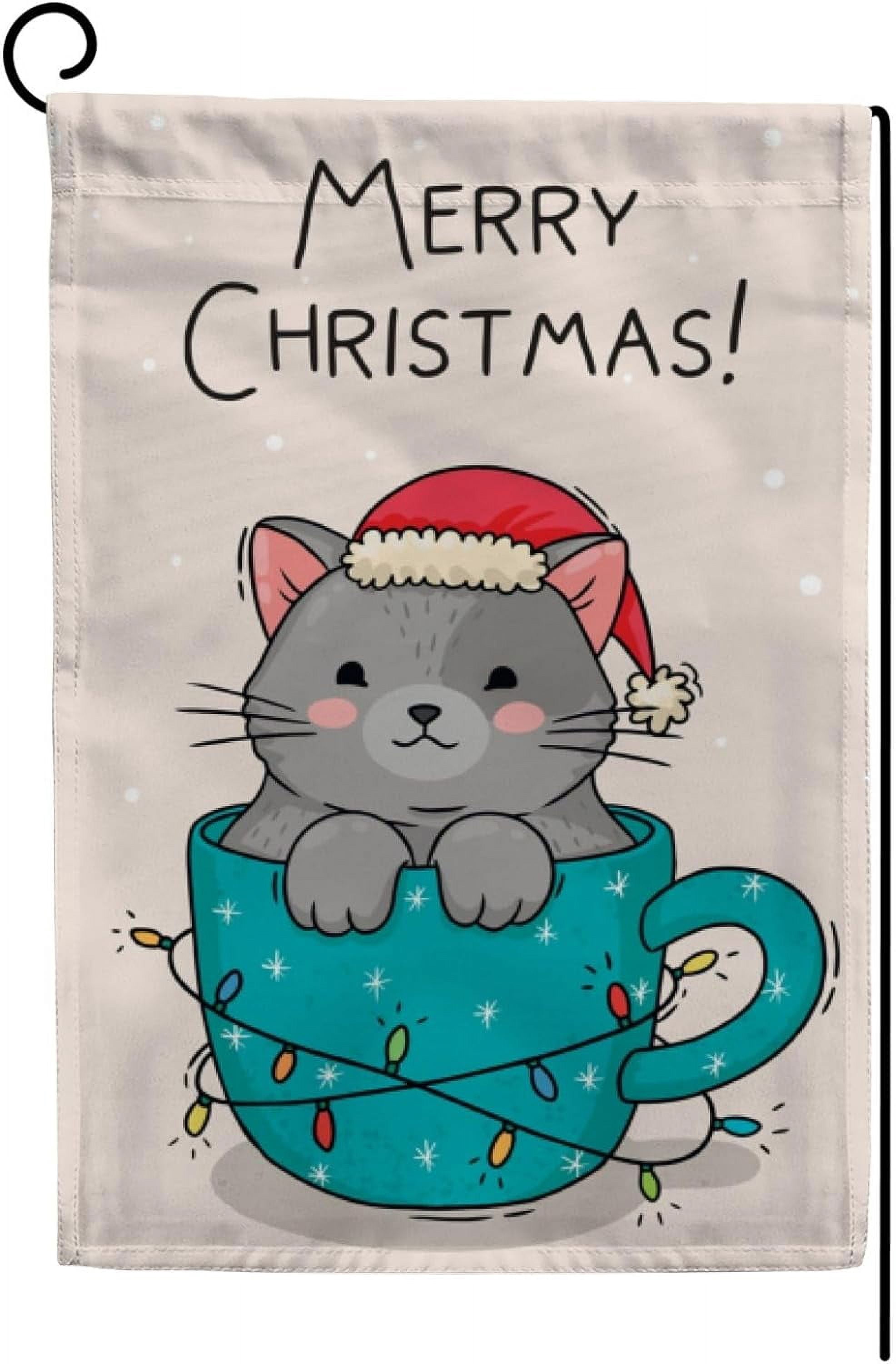 GZHJMY Garden Flag Double Sided Christmas Cat in a Cup, Fade Resistant ...