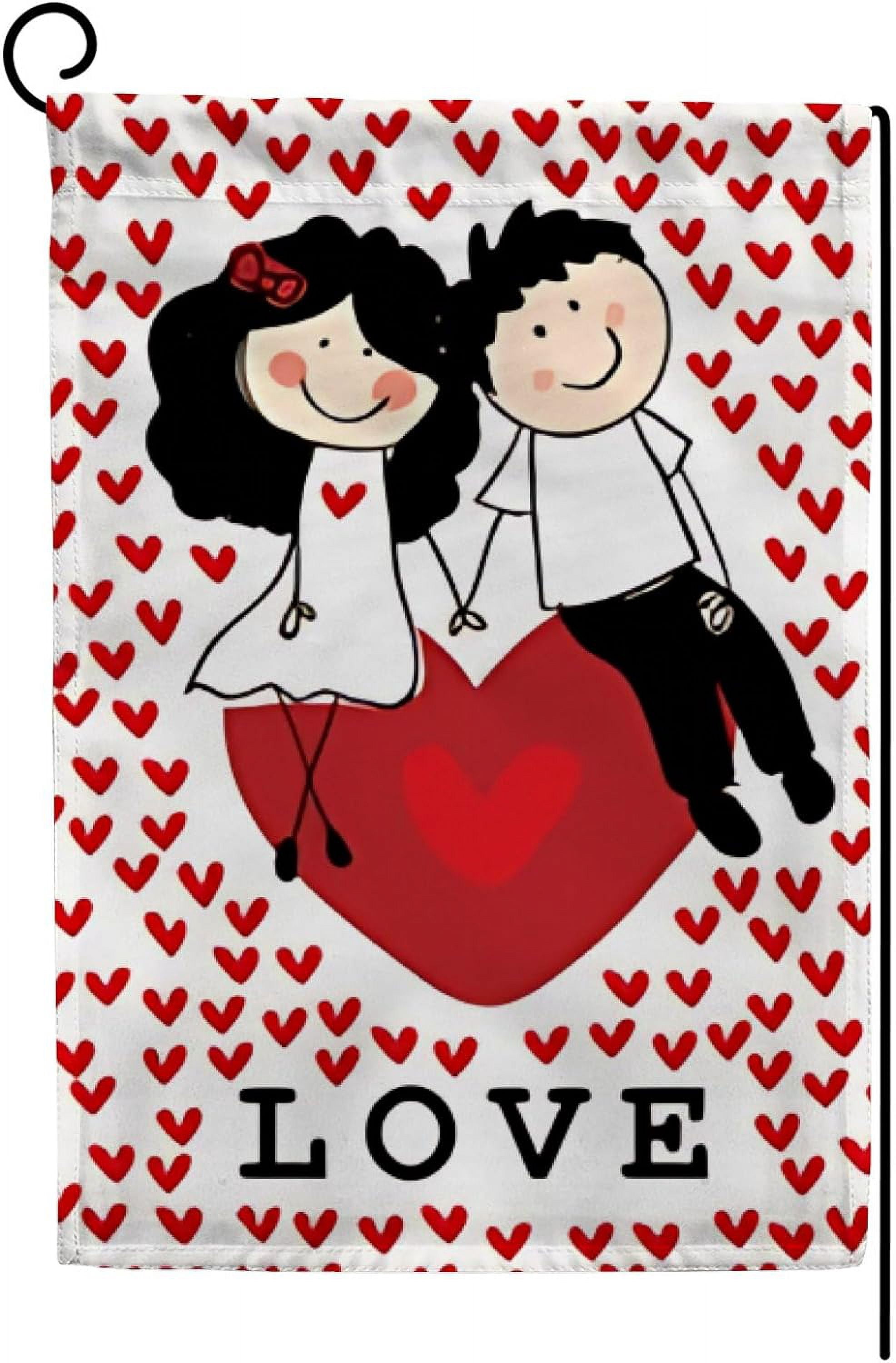 GZHJMY Garden Flag Double Sided Doodle Lovers Red Hearts, Fade ...