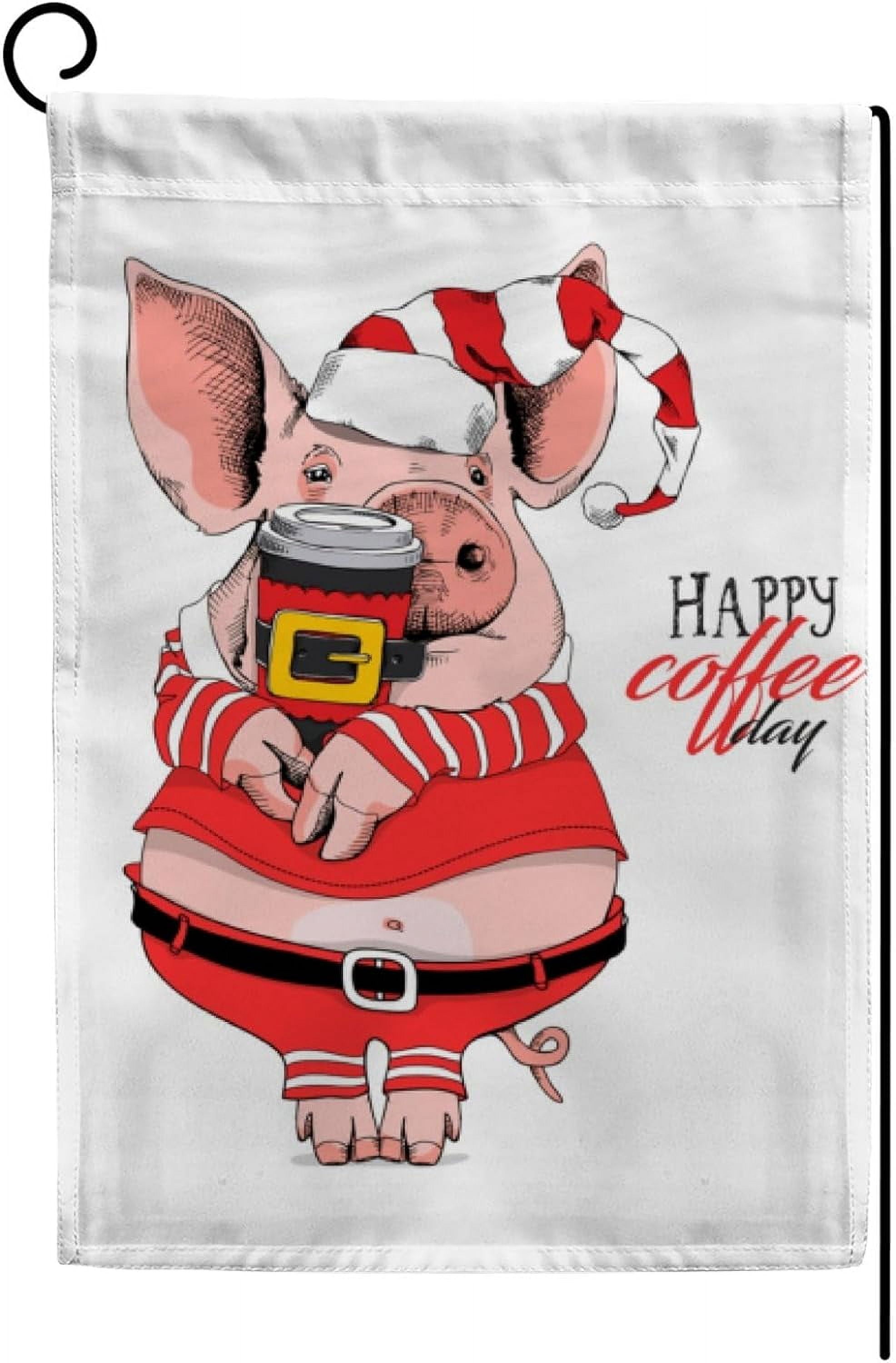 GZHJMY Garden Flag Double Sided Pig Happy Coffee Day, Fade Resistant ...