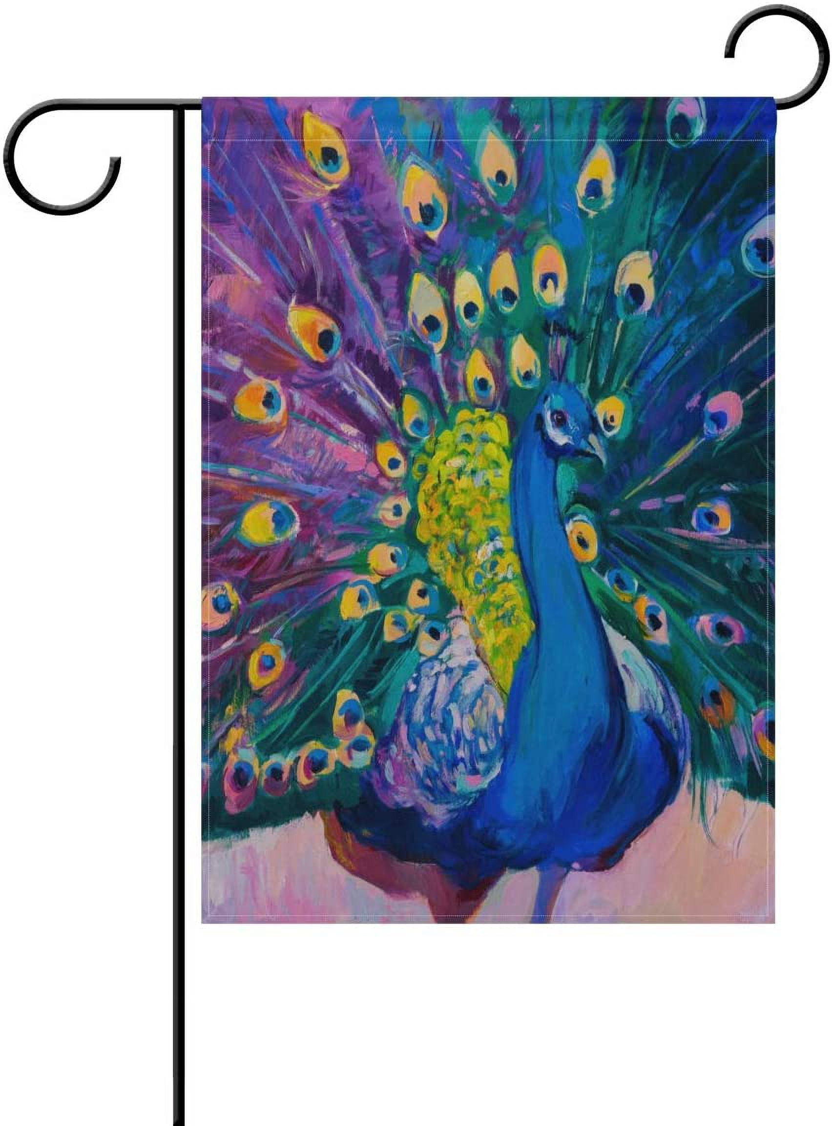 GZHJMY Garden Flag Peacock Oil Painting 12 x 18 Inch Double Sided ...