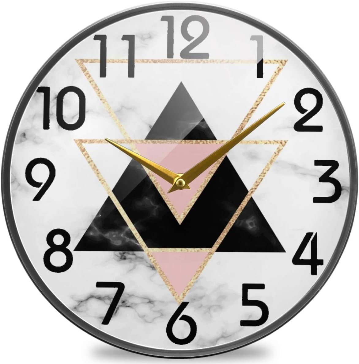 GZHJMY Geometric Marble with Gold and Black Triangles Round Wall Clock ...