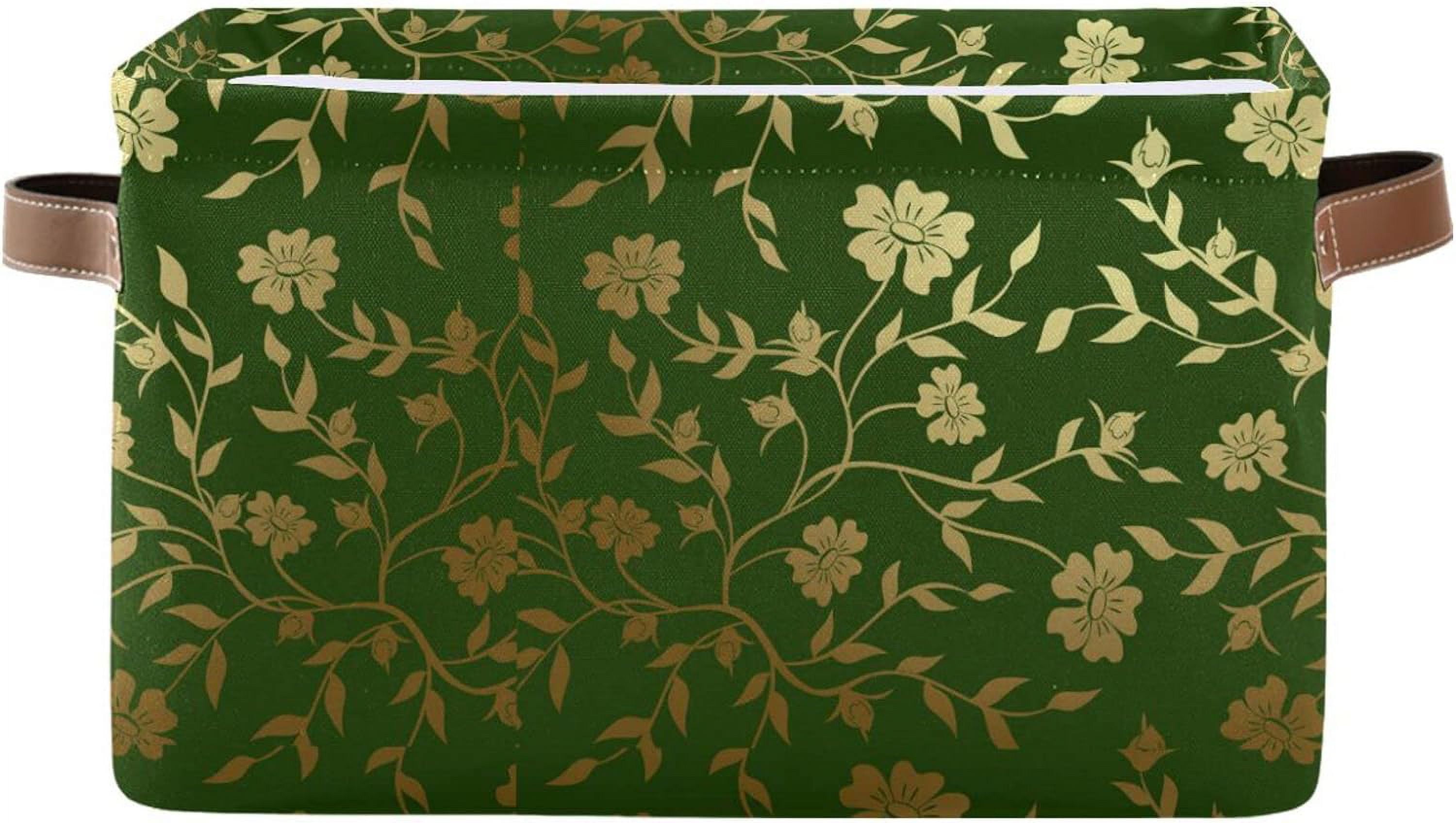 GZHJMY Gold Floral Storage Basket with Handles Collapsible Storage Bins ...