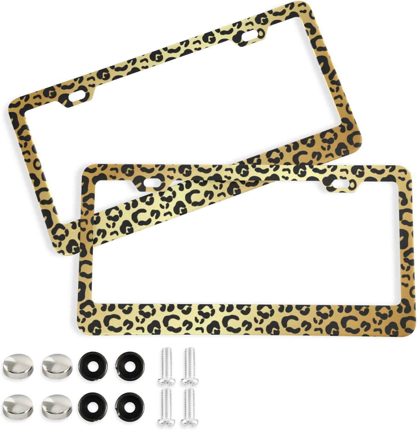 GZHJMY Gold Leopard Print Cheetah License Plate Frames for Women Men 2 ...
