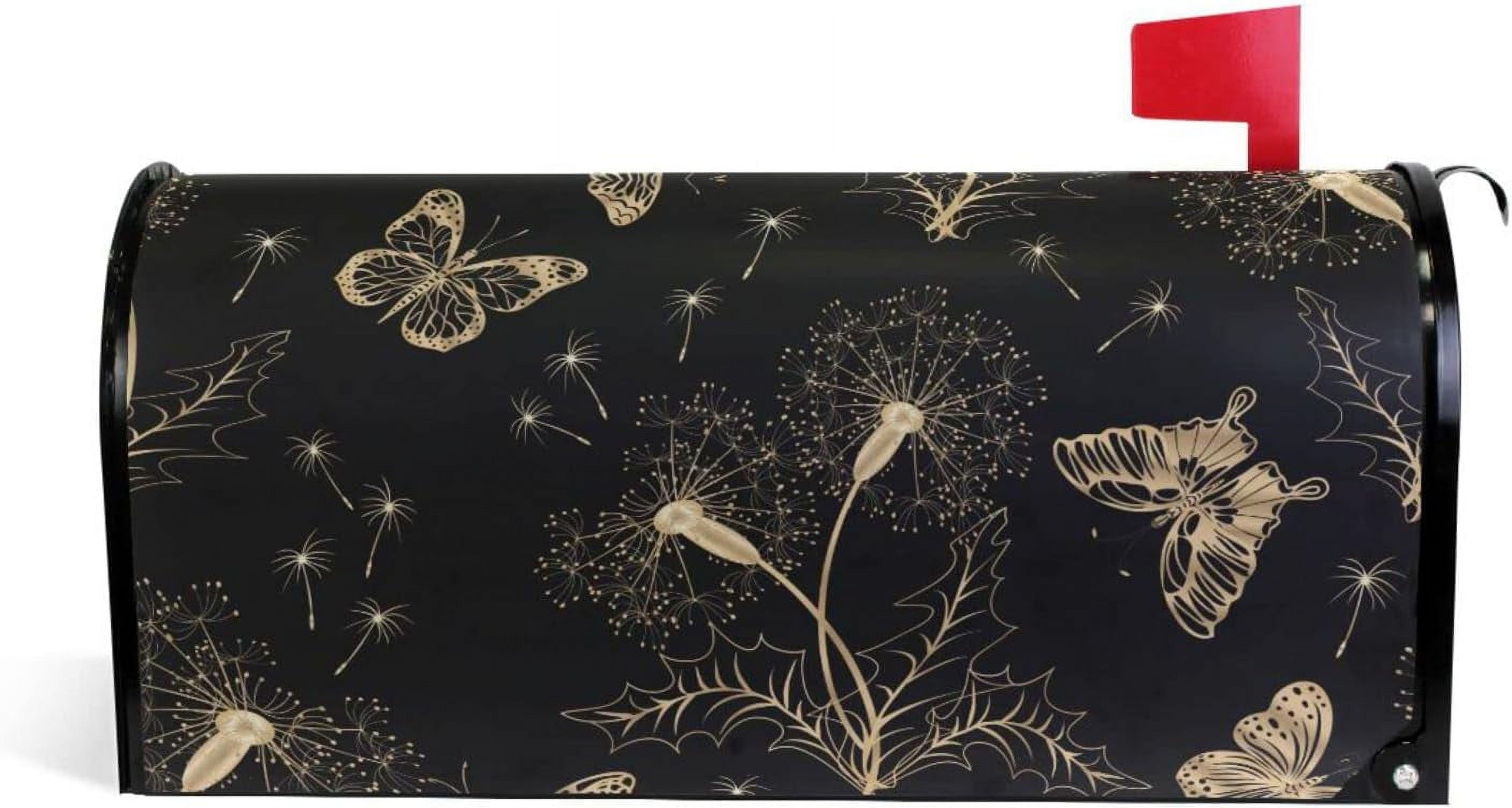 GZHJMY Golden Butterflies Dandelions Black Magnetic Mailbox Cover Large ...