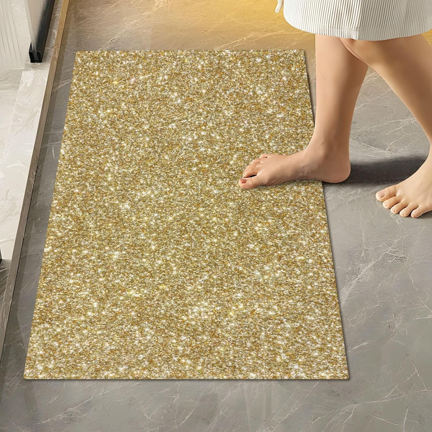 GZHJMY Golden Glitter Texture Bathroom Rug 24"×16",Non-Slip High ...