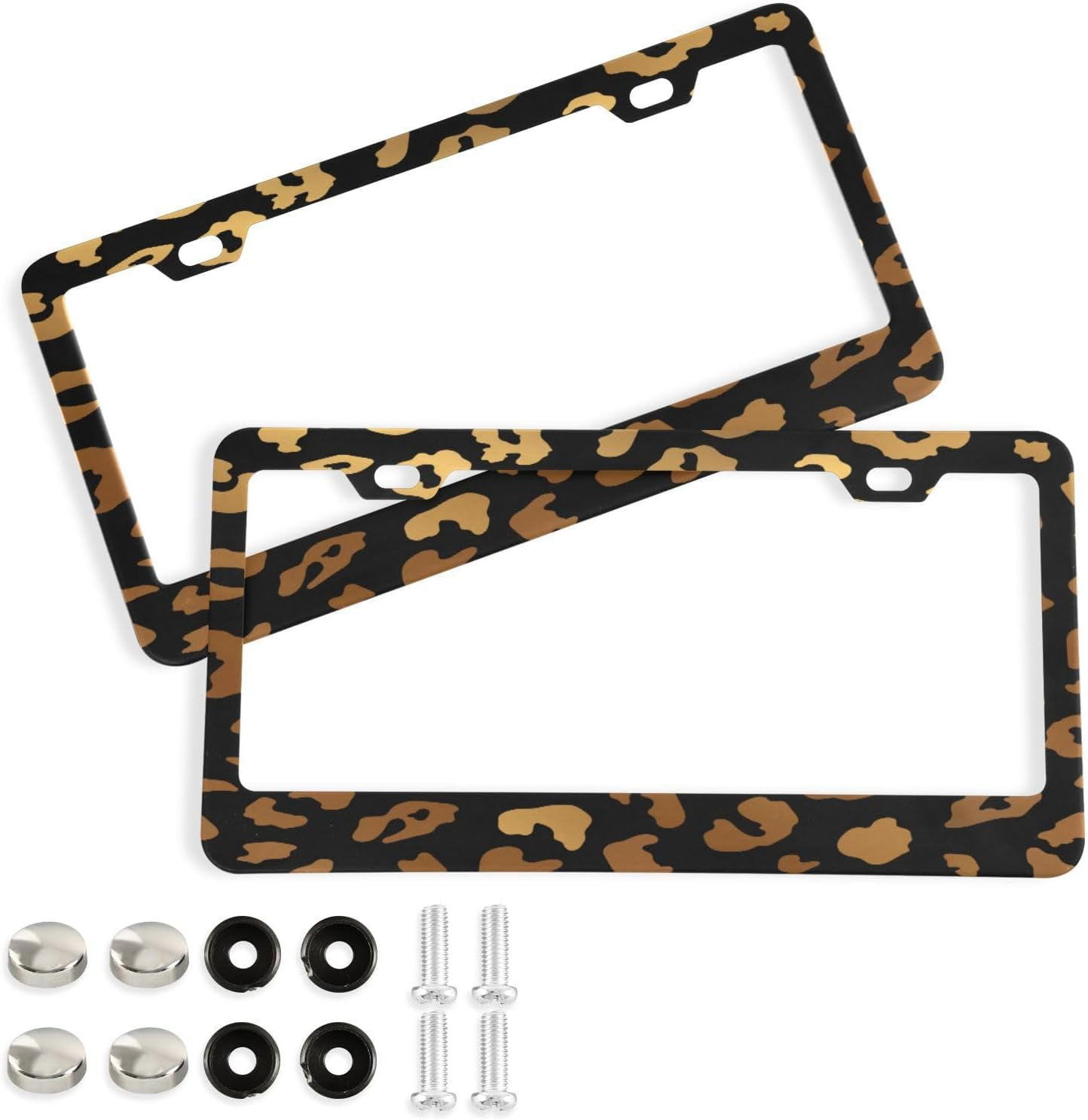 GZHJMY Golden Leopard Print Car License Plate Frame, 2 Pack Aluminum ...