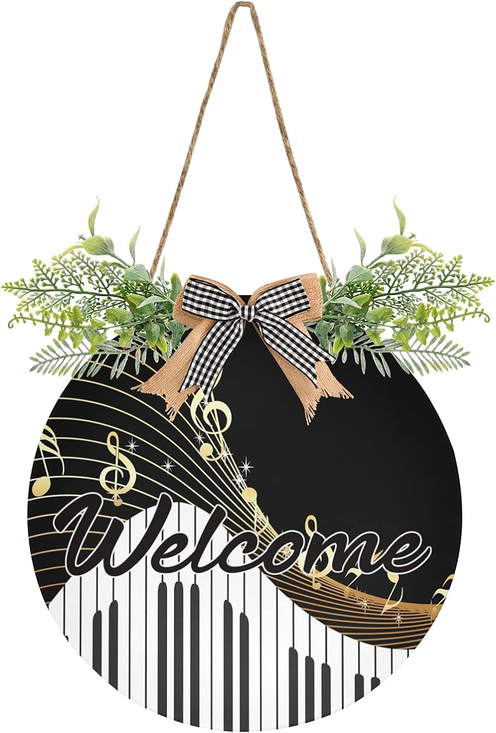 GZHJMY Golden Musical Notes Welcome Sign Welcome Front Door Round PVC ...