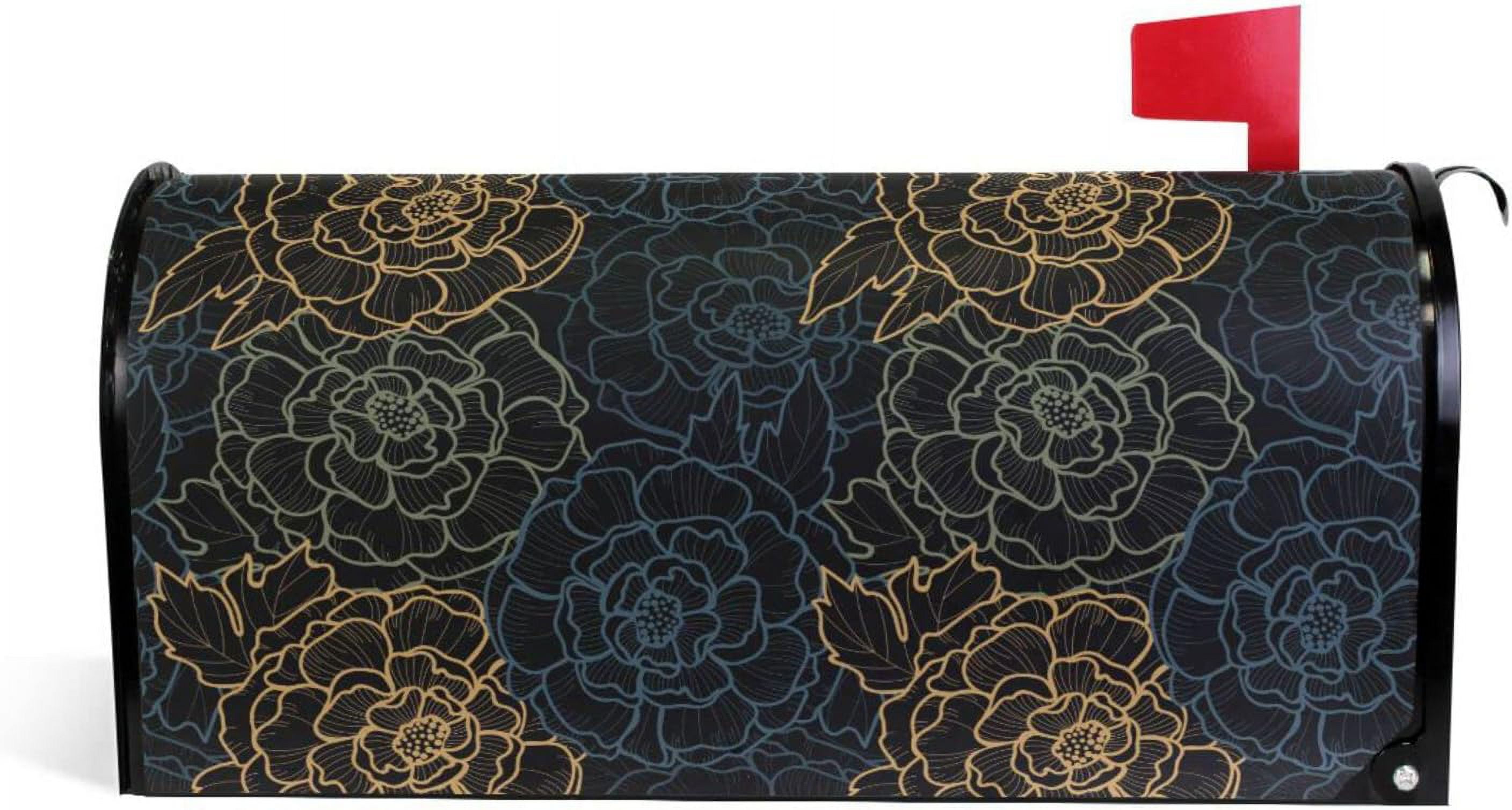 GZHJMY Golden Peonies Flower in Black Magnetic Mailbox Cover Standard ...