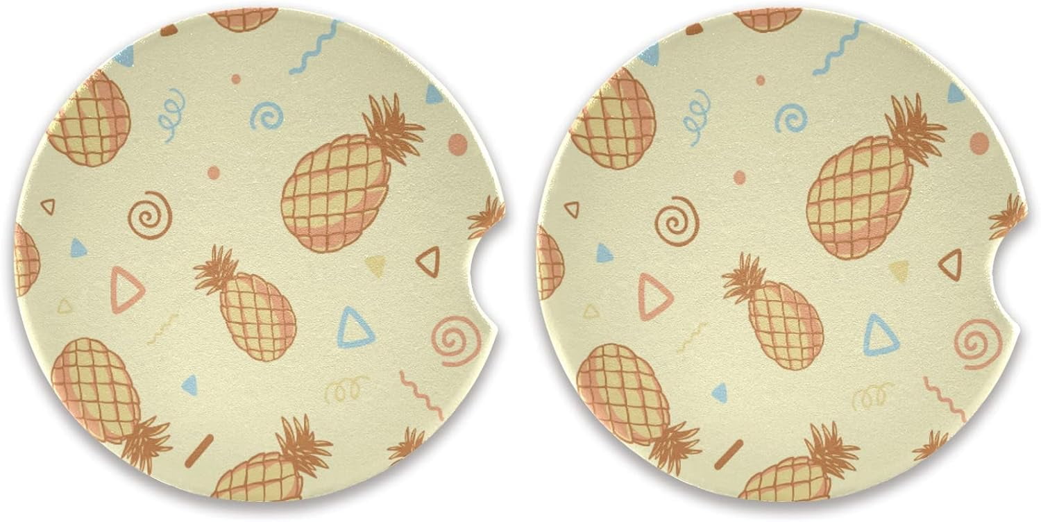 GZHJMY Golden Pineapple Car Coasters 2 Pieces, Absorbent Ceramic Cork ...