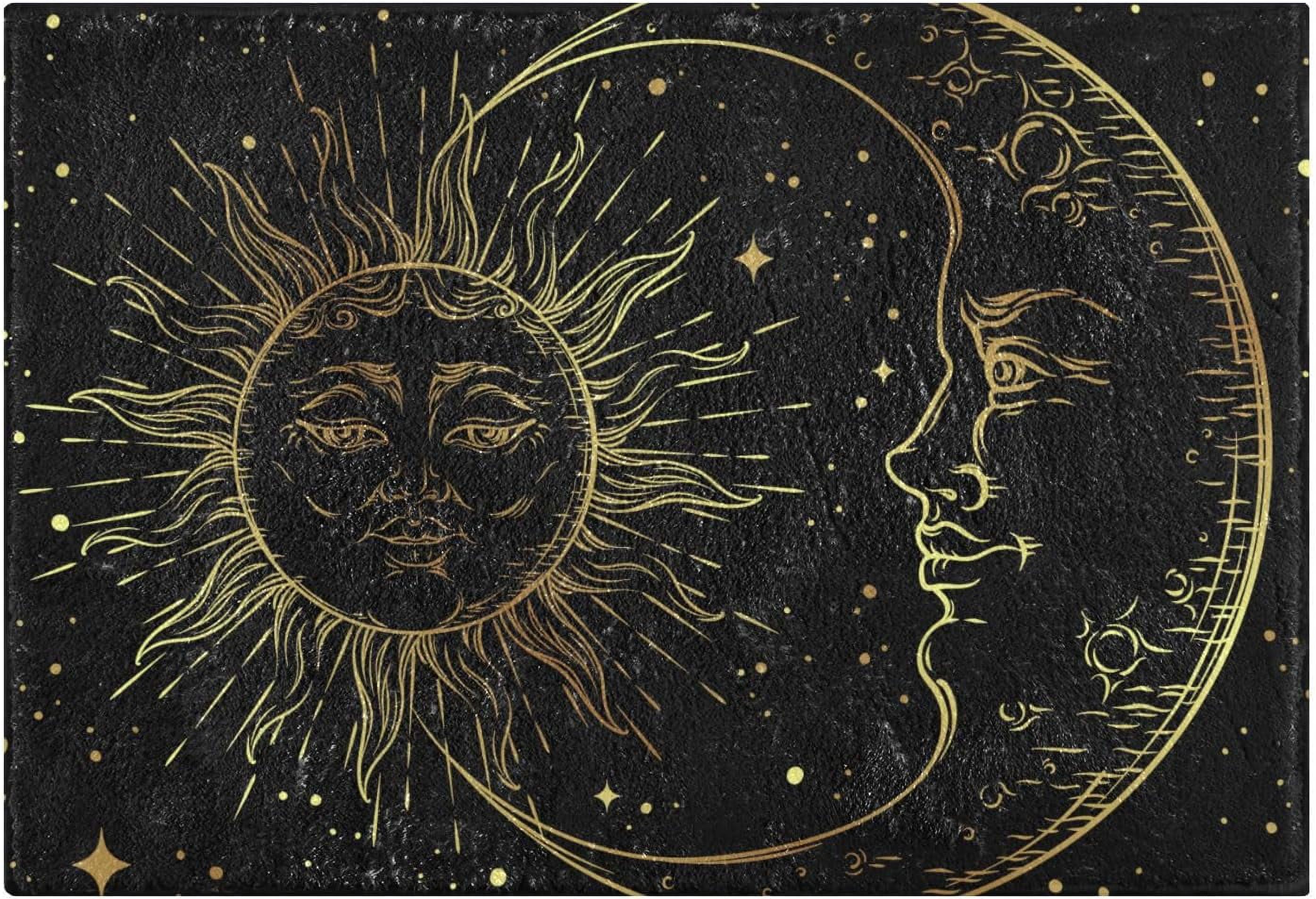 GZHJMY Golden Sun Moon Stars Boho Bath Mat for Bathroom Rugs Rectangle Carpet for Shower, Fluffy ...