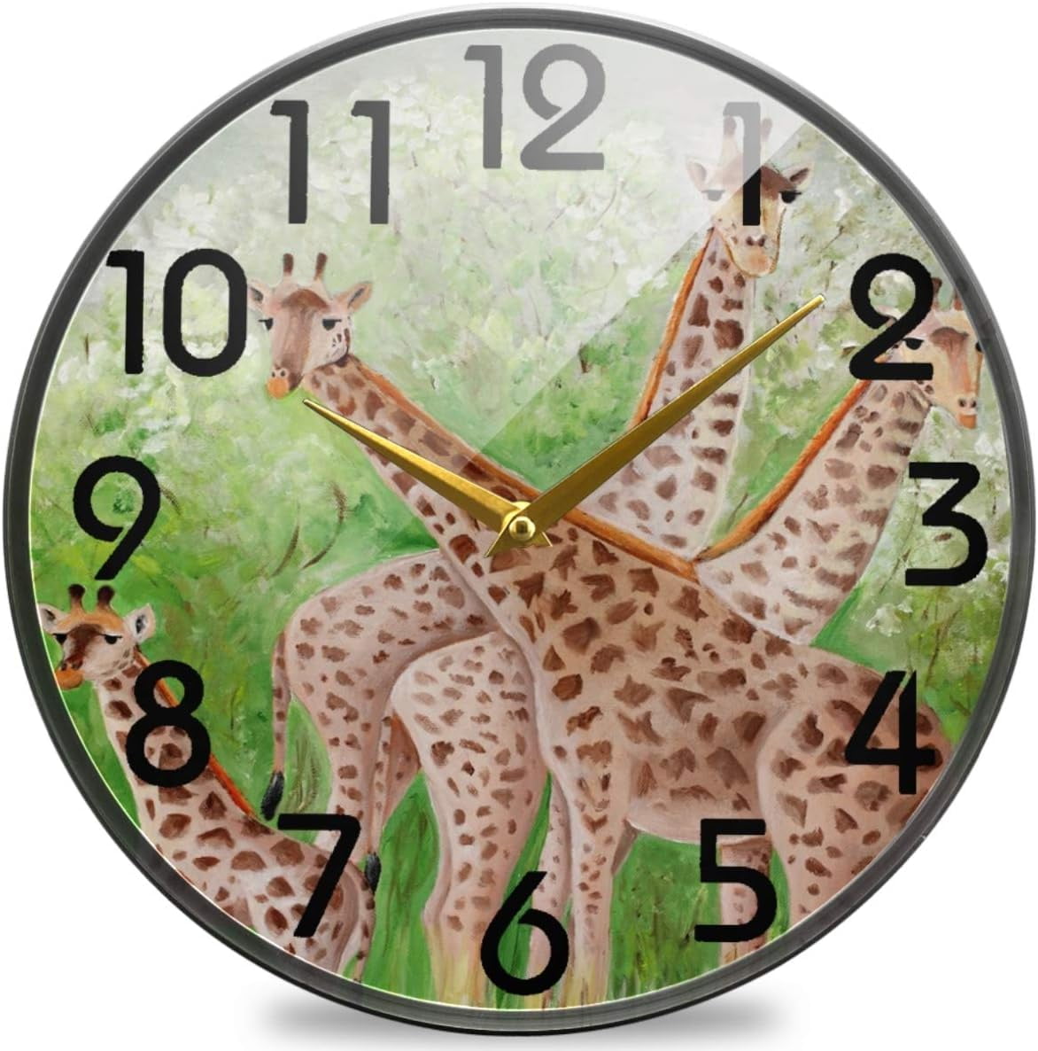 GZHJMY Grassland Cute Giraffe Family Round Wall Clock, 9.5 Inch Silent Battery Operated Quartz ...