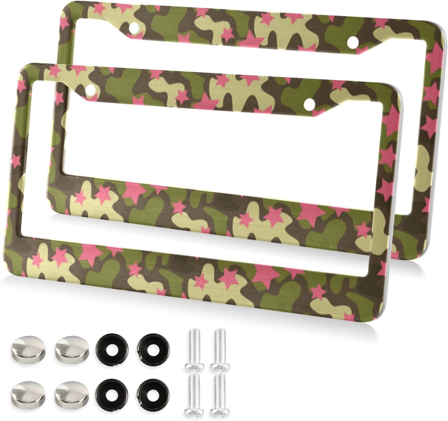 GZHJMY Green Camouflage Stars Camo License Plate Frames for Women Men 2 ...