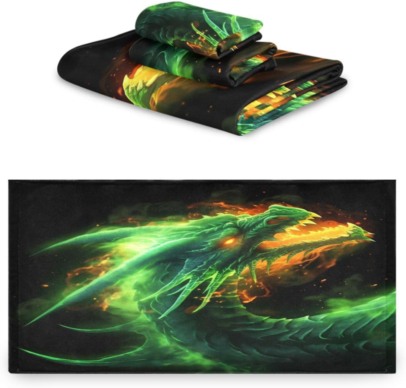 GZHJMY Green Fire Dragon Towel Set of 3, Highly Absorbent Soft Towels ...