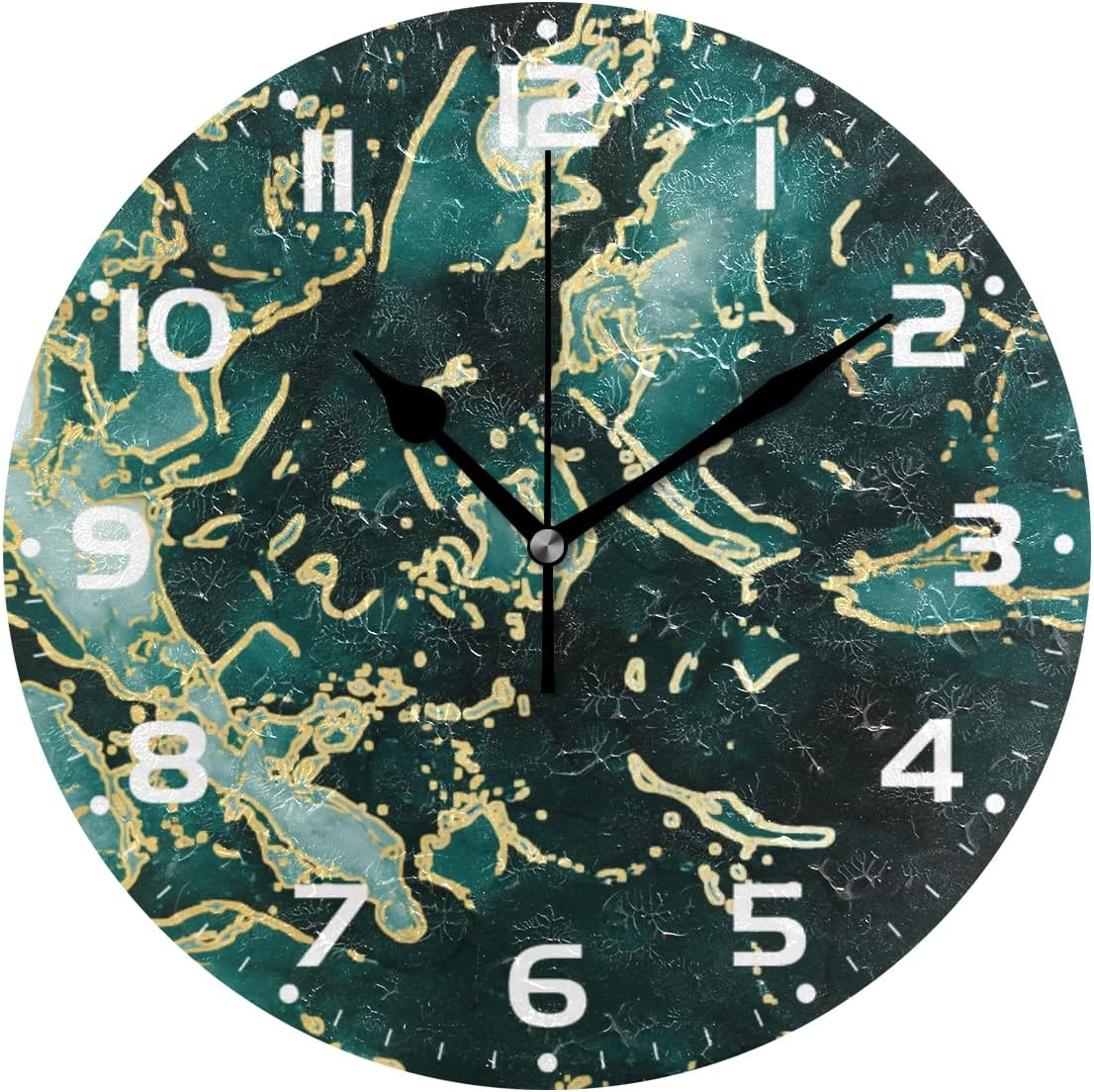 GZHJMY Green Gold Pigment Wall Clock, 10" Silent Non Ticking Round ...