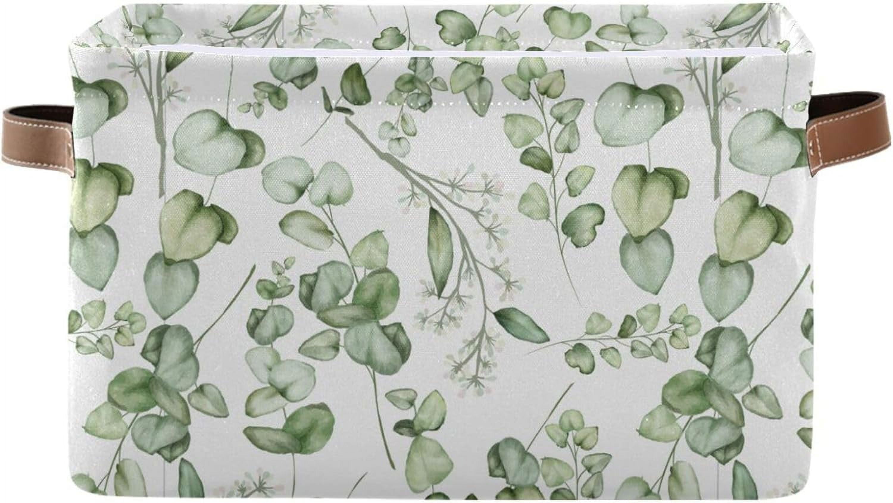 GZHJMY Green Leaves Foldable Canvas Storage Bin, Sturdy Fabric Storage ...