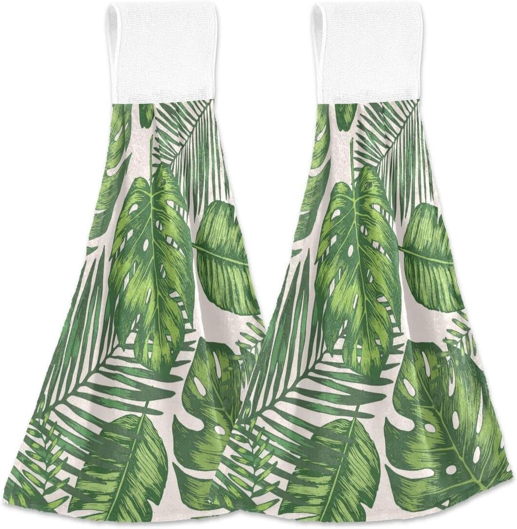 GZHJMY Green Leaves Hanging Kitchen Towels 2 Pcs Tropical Palm Leaf ...