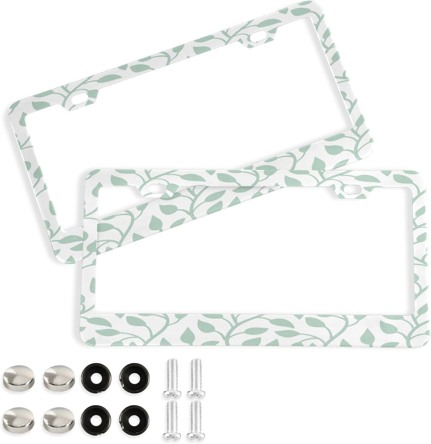 GZHJMY Green Leaves License Plate Frames Set of 2, Universal Aluminum ...