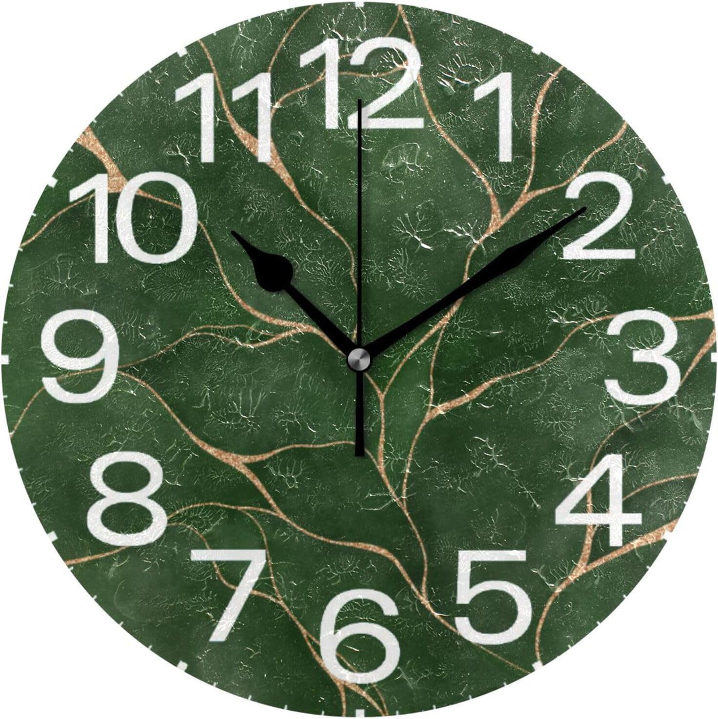 GZHJMY Green Watercolor Marble Texture Wall Clock,Silent Non Ticking 10 ...