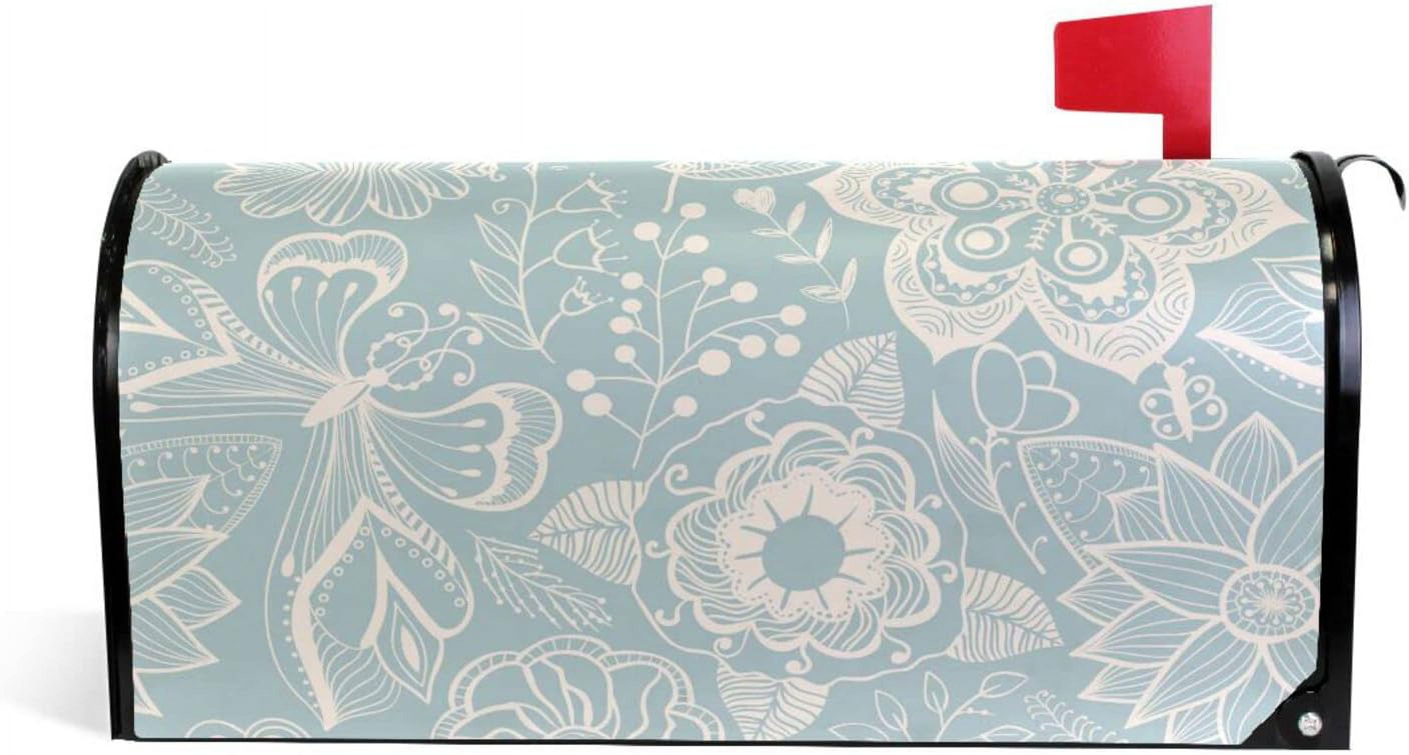 GZHJMY Green White Flowers Butterflies Magnetic Mailbox Cover Large ...