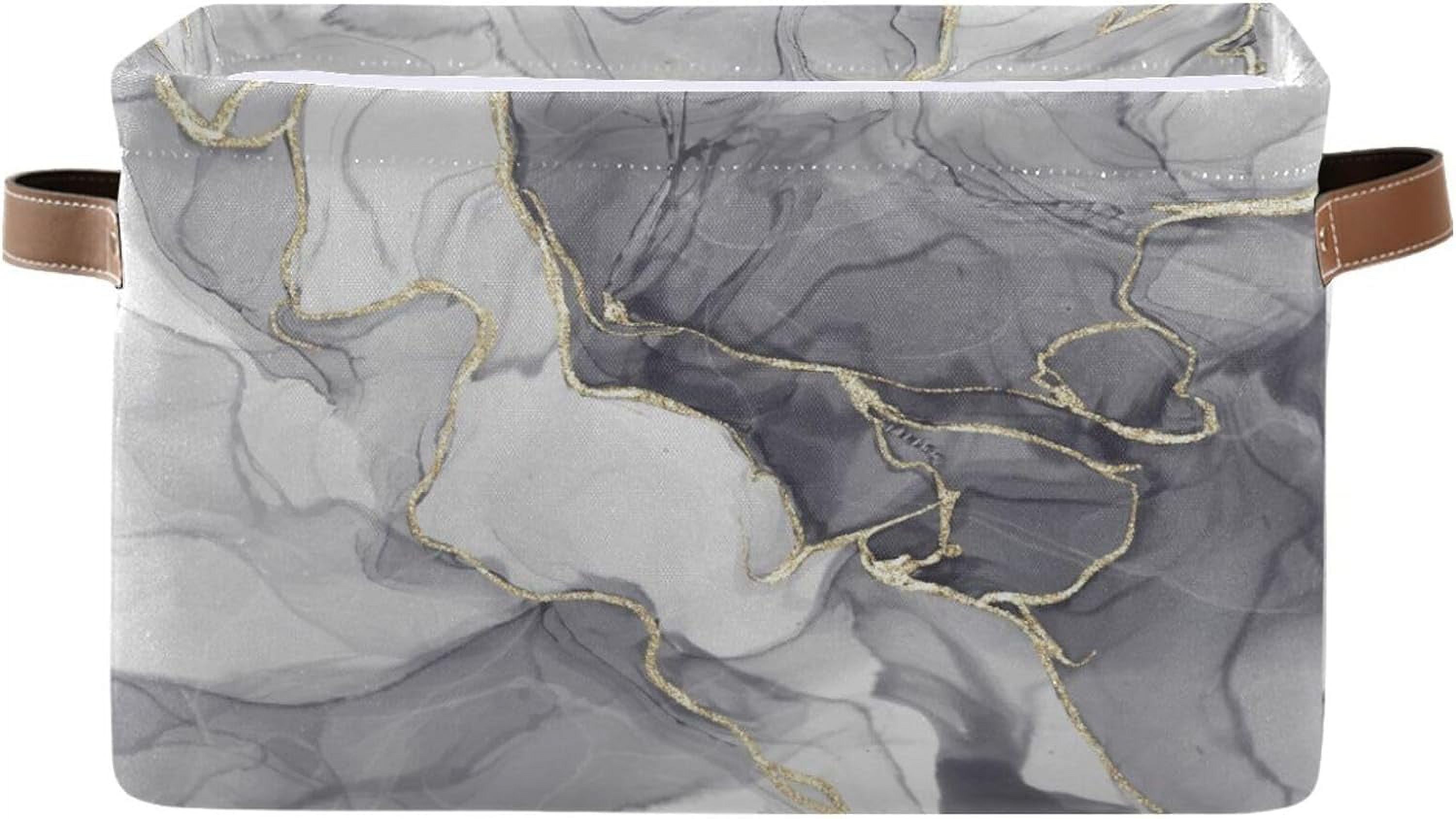 GZHJMY Grey Abstract Marble Large Square Storage Basket Bin with ...
