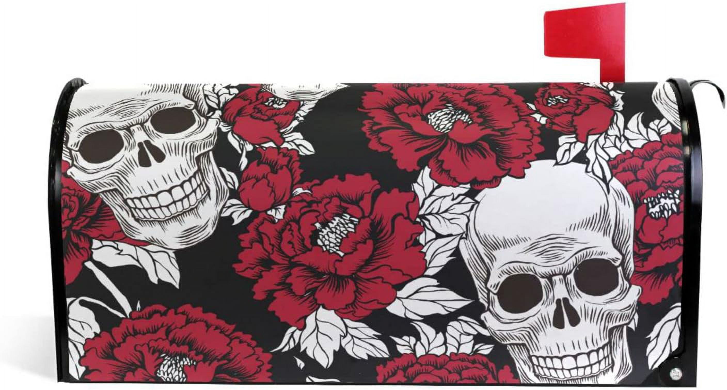 GZHJMY Grunge Rock Skull Flowers Peony Magnetic Mailbox Cover Large ...