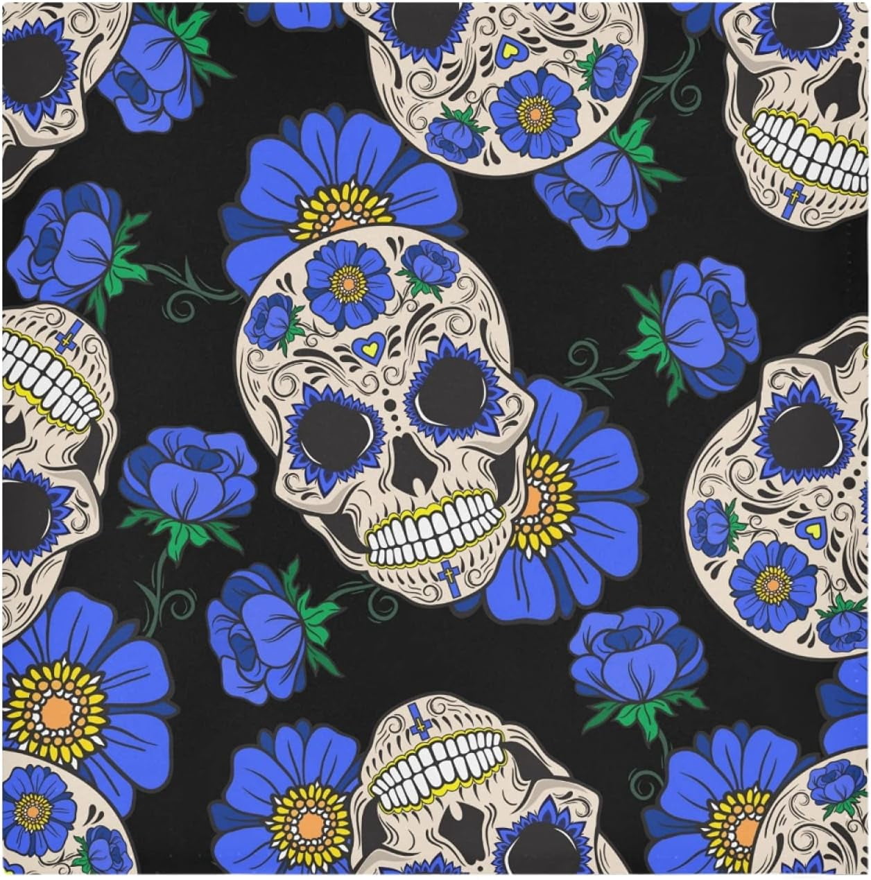 GZHJMY Halloween Cloth Napkin Sugar Skull Blue Flower Kitchen Dining ...