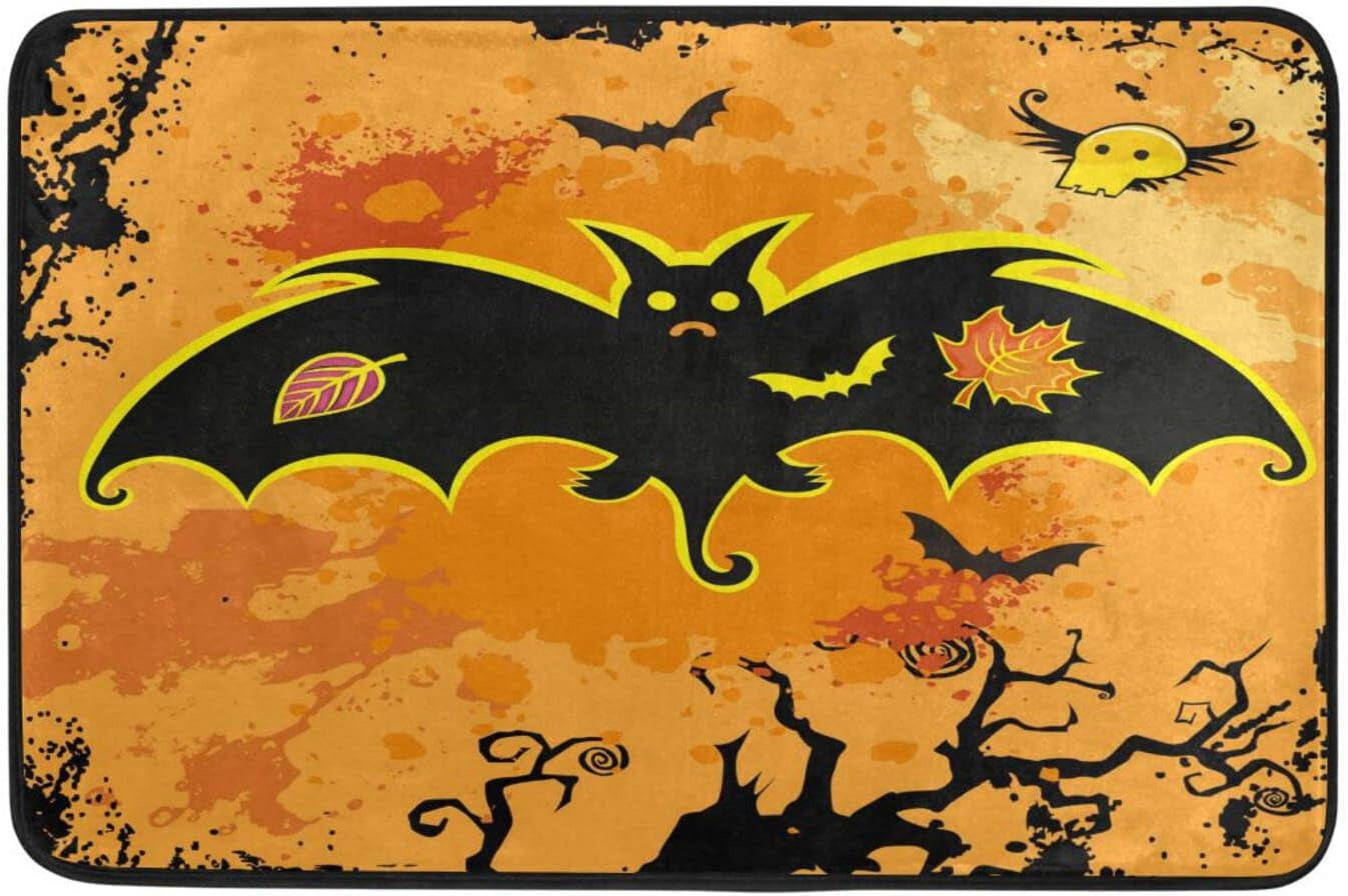 GZHJMY Halloween Decor Doormat Non-Slip Halloween Bat Tree Bathroom Rug ...