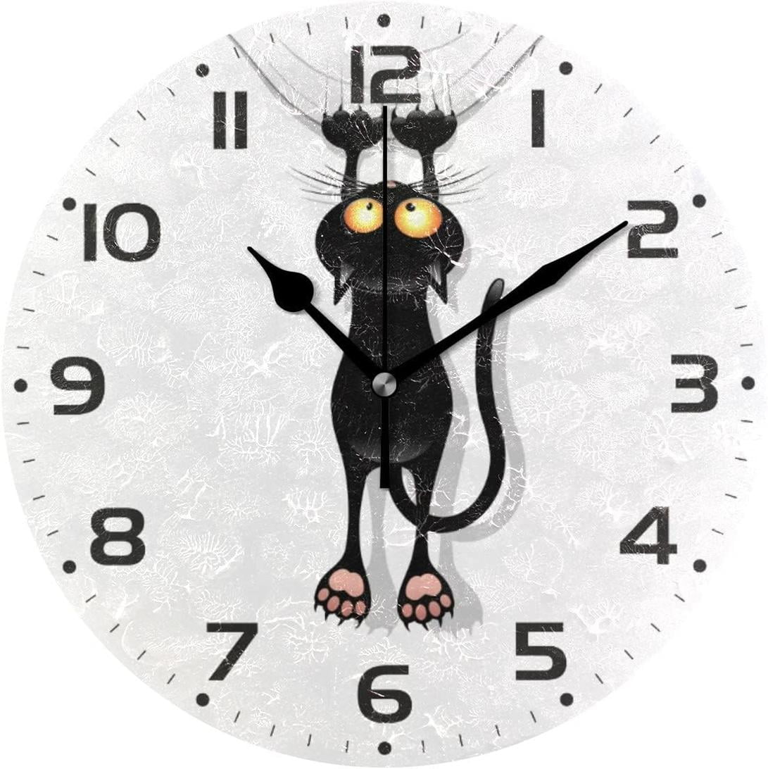 GZHJMY Halloween Funny Cat Wall Clock, 10" Silent Non Ticking Round ...