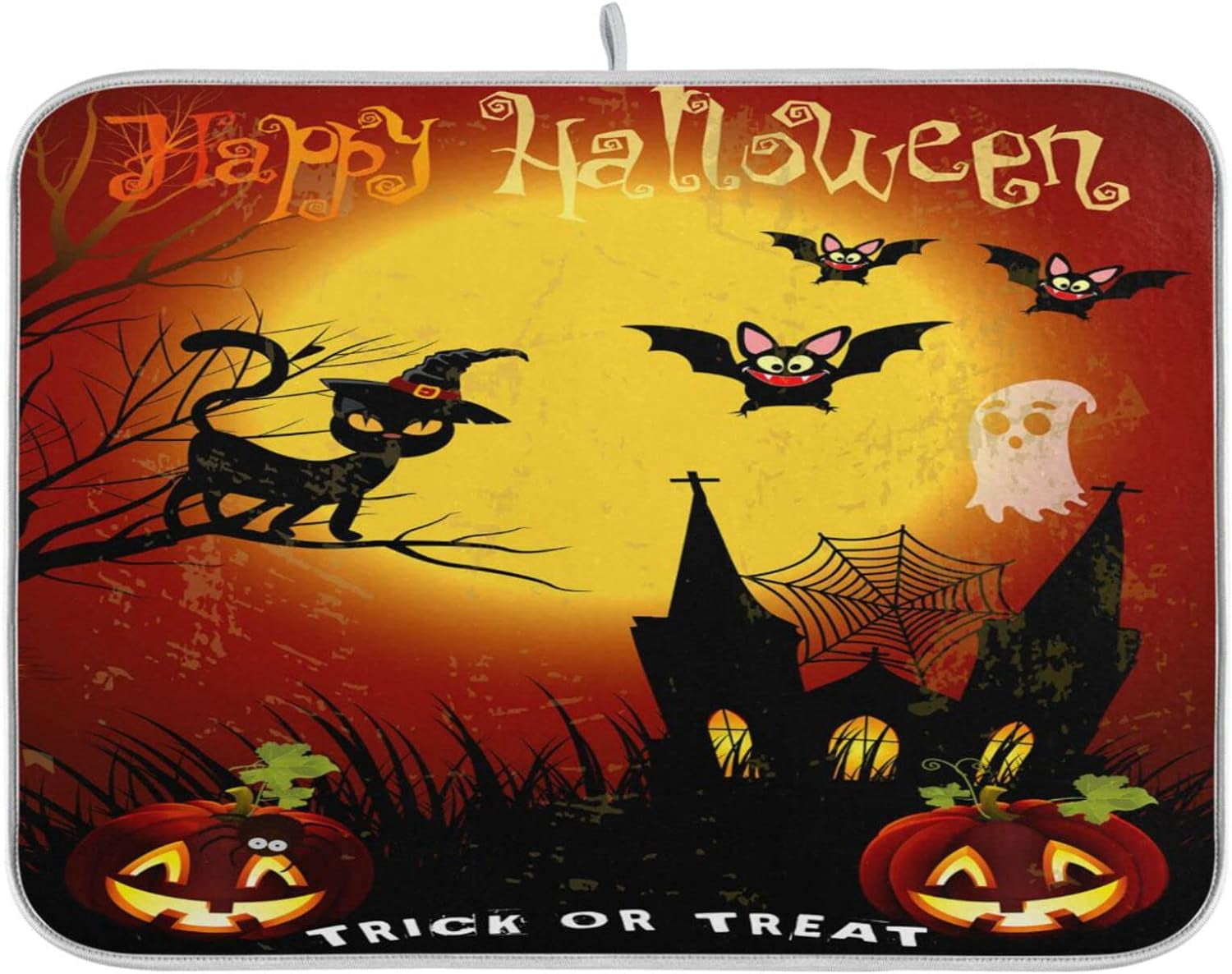 GZHJMY Halloween Ghost House Black Cat Absorbent Dish Drying Mat,16 x ...