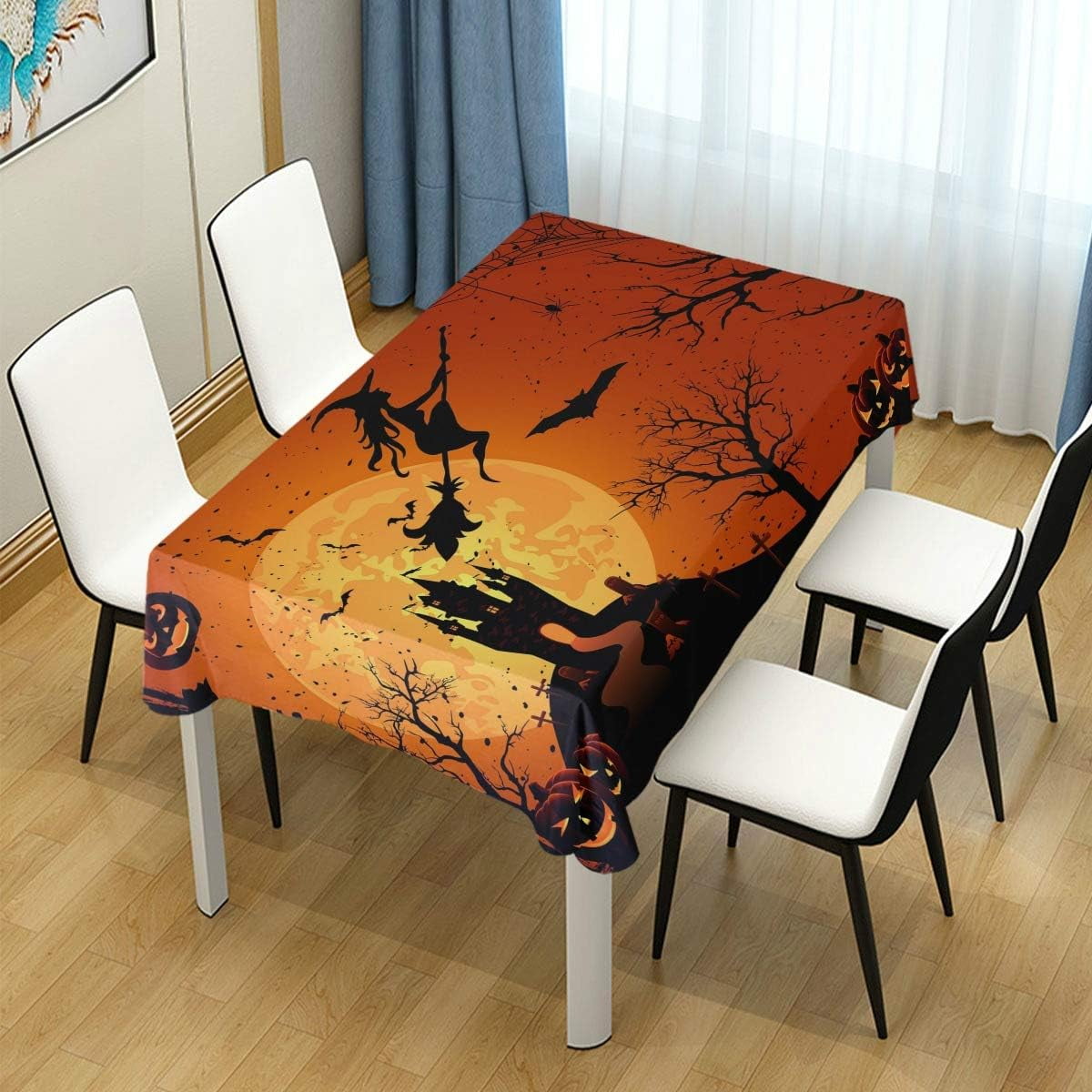 GZHJMY Halloween Rectangle Tablecloth 54"(W) x 72"(L), Witch Haunted ...