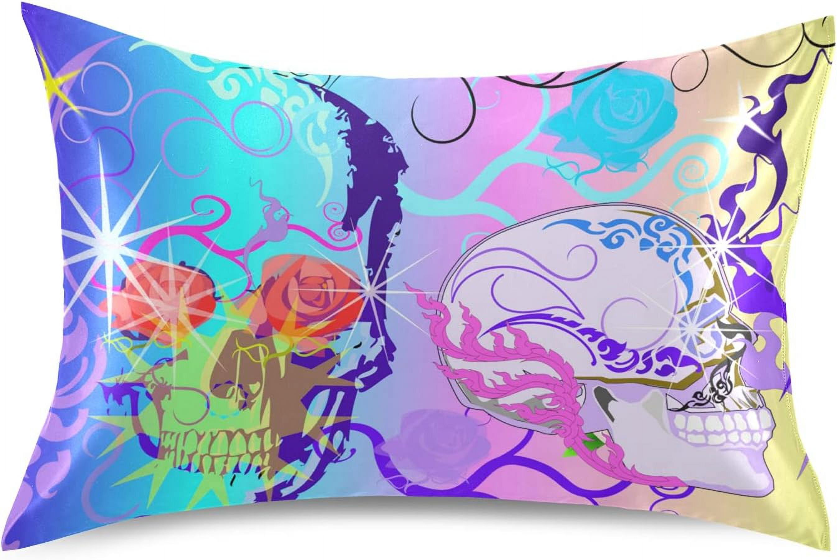 GZHJMY Halloween Satin Pillowcase for Hair and Skin,Thai Skull Colorful ...