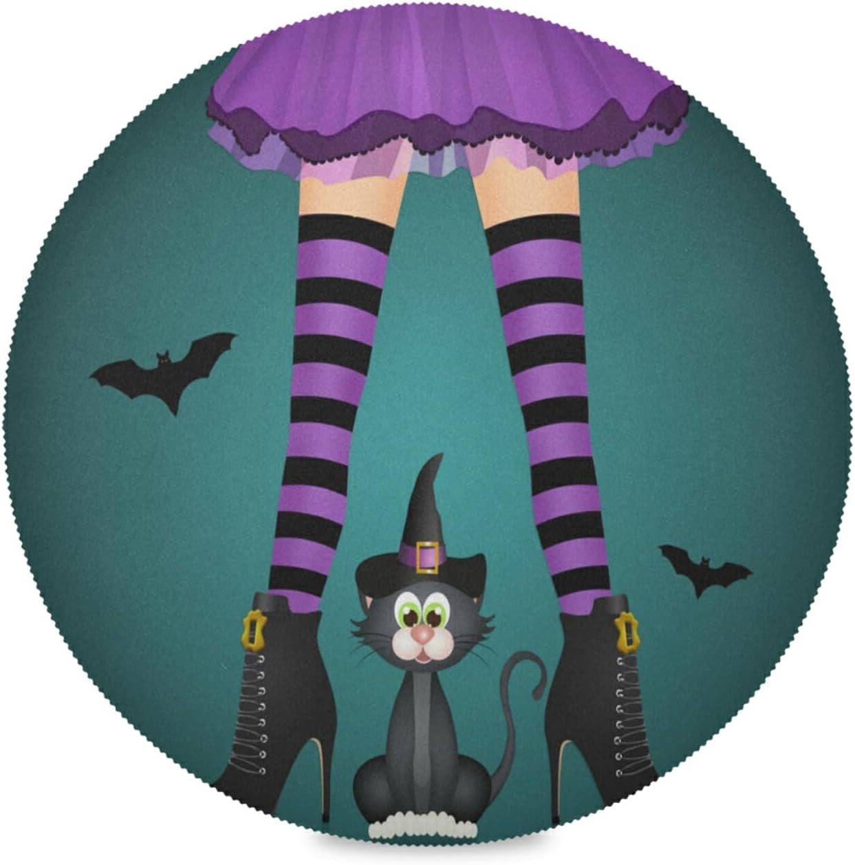 GZHJMY Halloween Witch Cat Round Placemats Washable Plate Table Mats ...