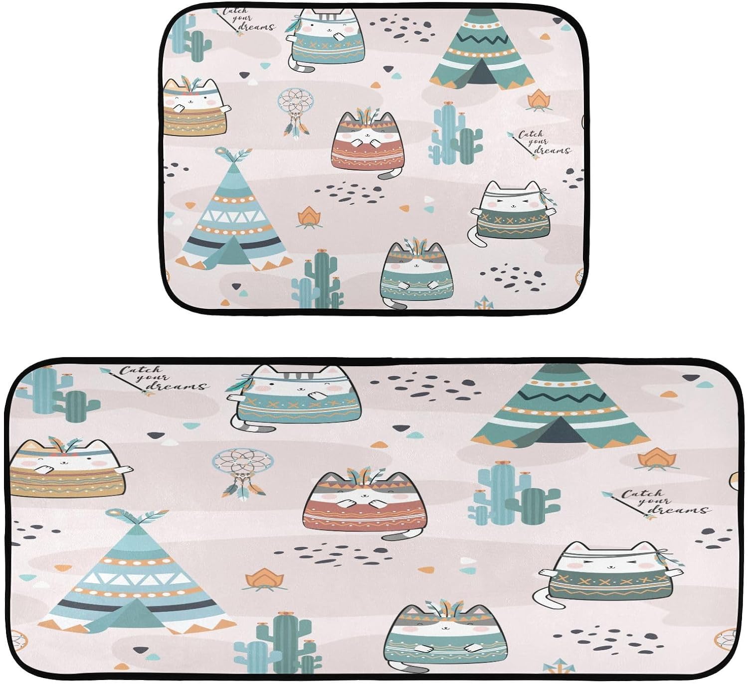 GZHJMY Hand Drawn Cartoon Cats Kitchen Mat - Cushioned Anti Fatigue ...
