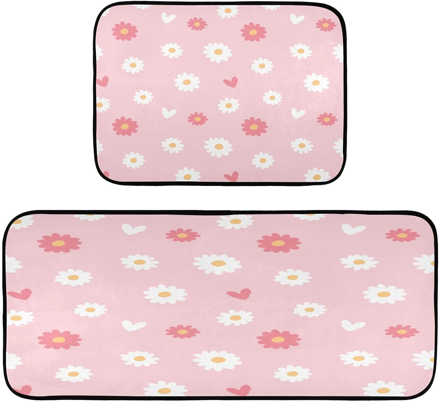 GZHJMY Hand Drawn Daisy Flower and Hearts Kitchen Mat - Cushioned Anti ...