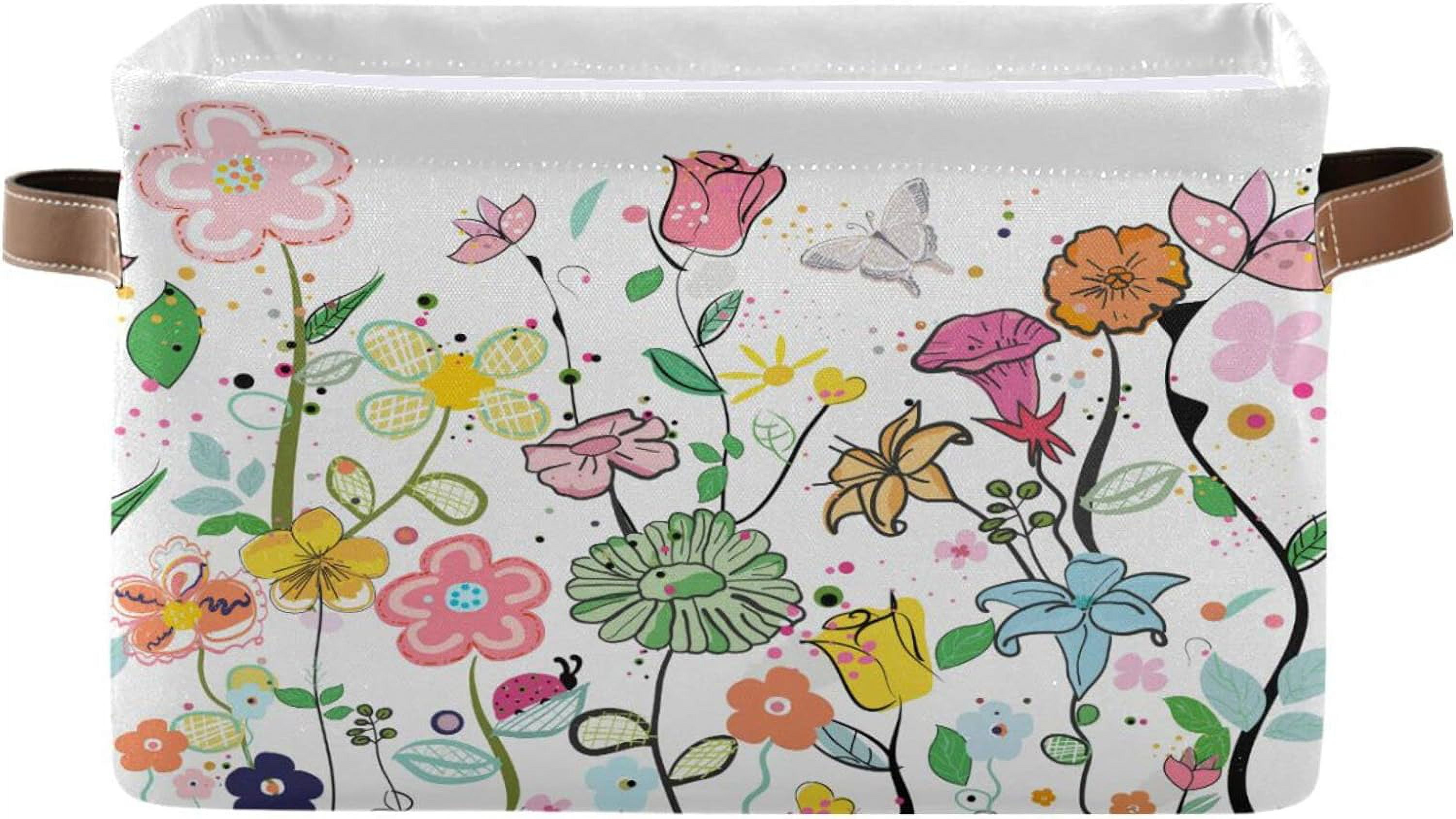 GZHJMY Hand Drawn Happy Wildflower Large Square Storage Basket Bin with ...