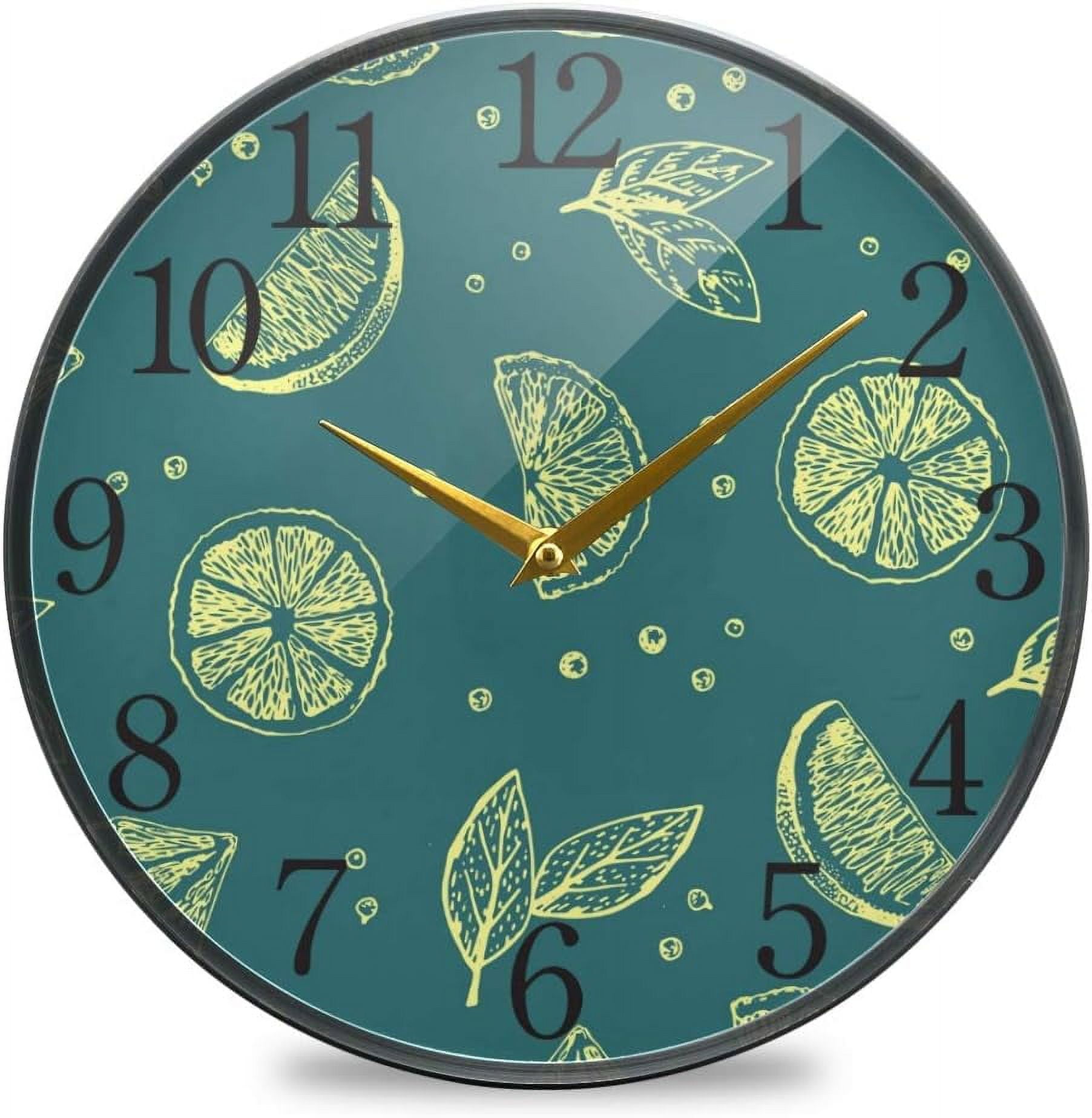 GZHJMY Hand Drawn Lemon Pattern Wall Clock Silent Non Ticking 9.5 Inch ...