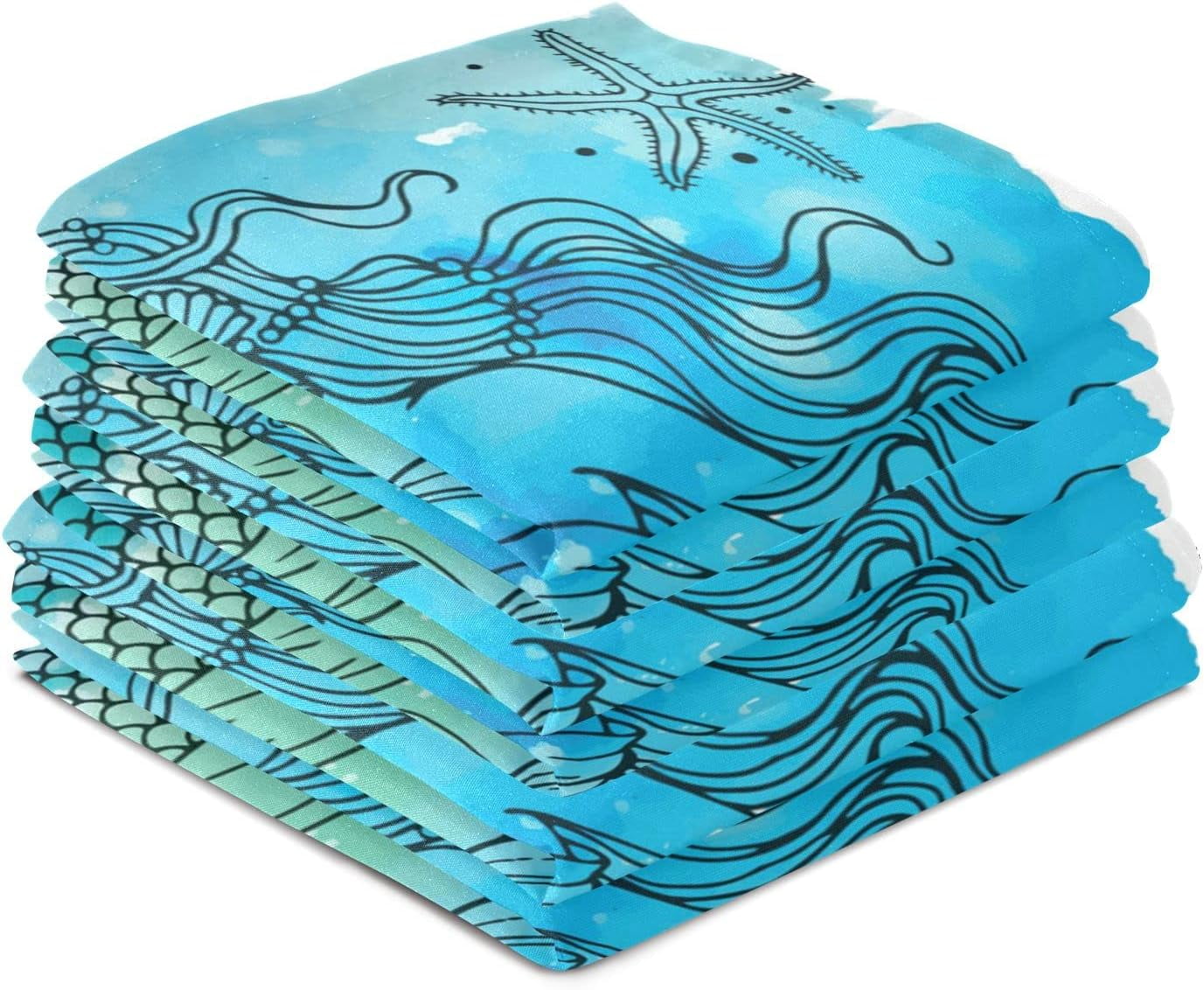 GZHJMY Hand Drawn Mermaid Starfish Kitchen Towels Set of 6 Dishcloths ...