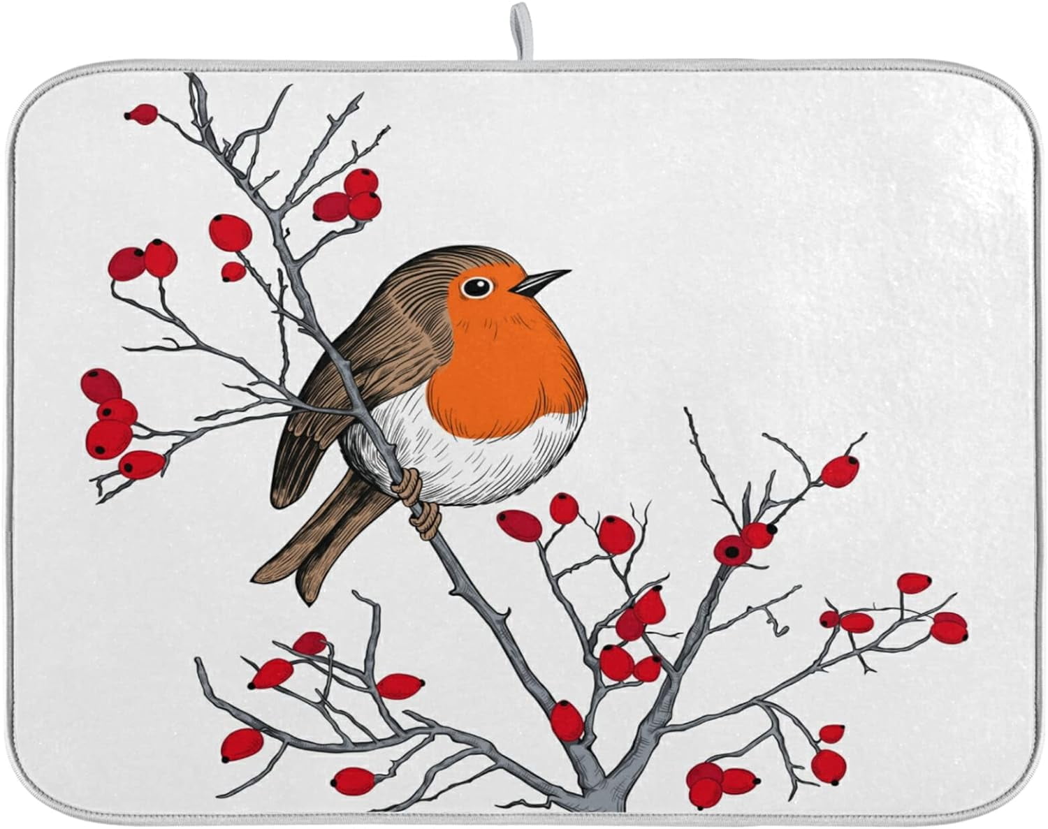 GZHJMY Hand-drawn Robin on Branch Berries Christmas Absorbent Dish ...