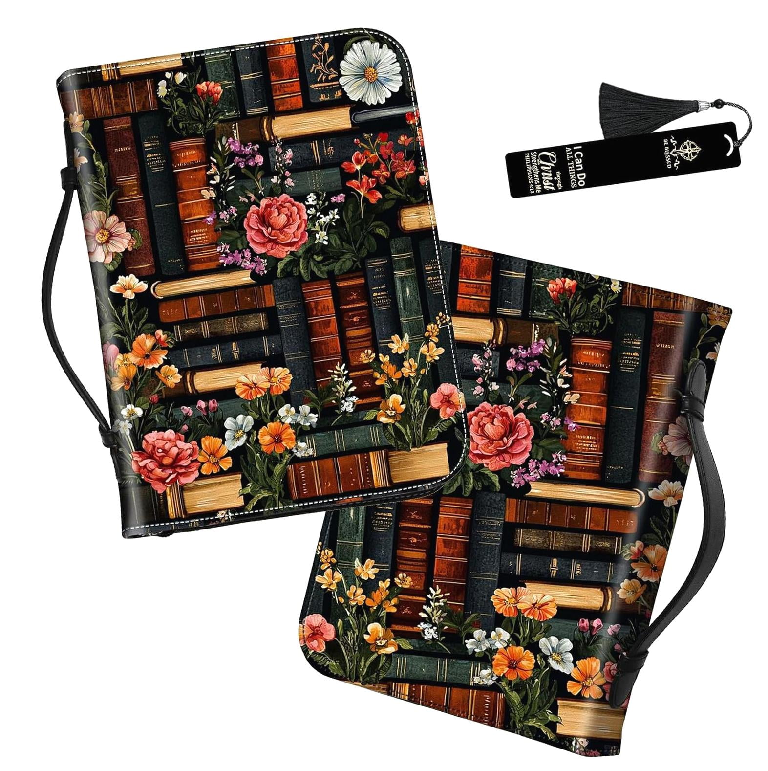 GZHJMY Handle Bible Cover with Metal Bookmark, Library Floral Design ...