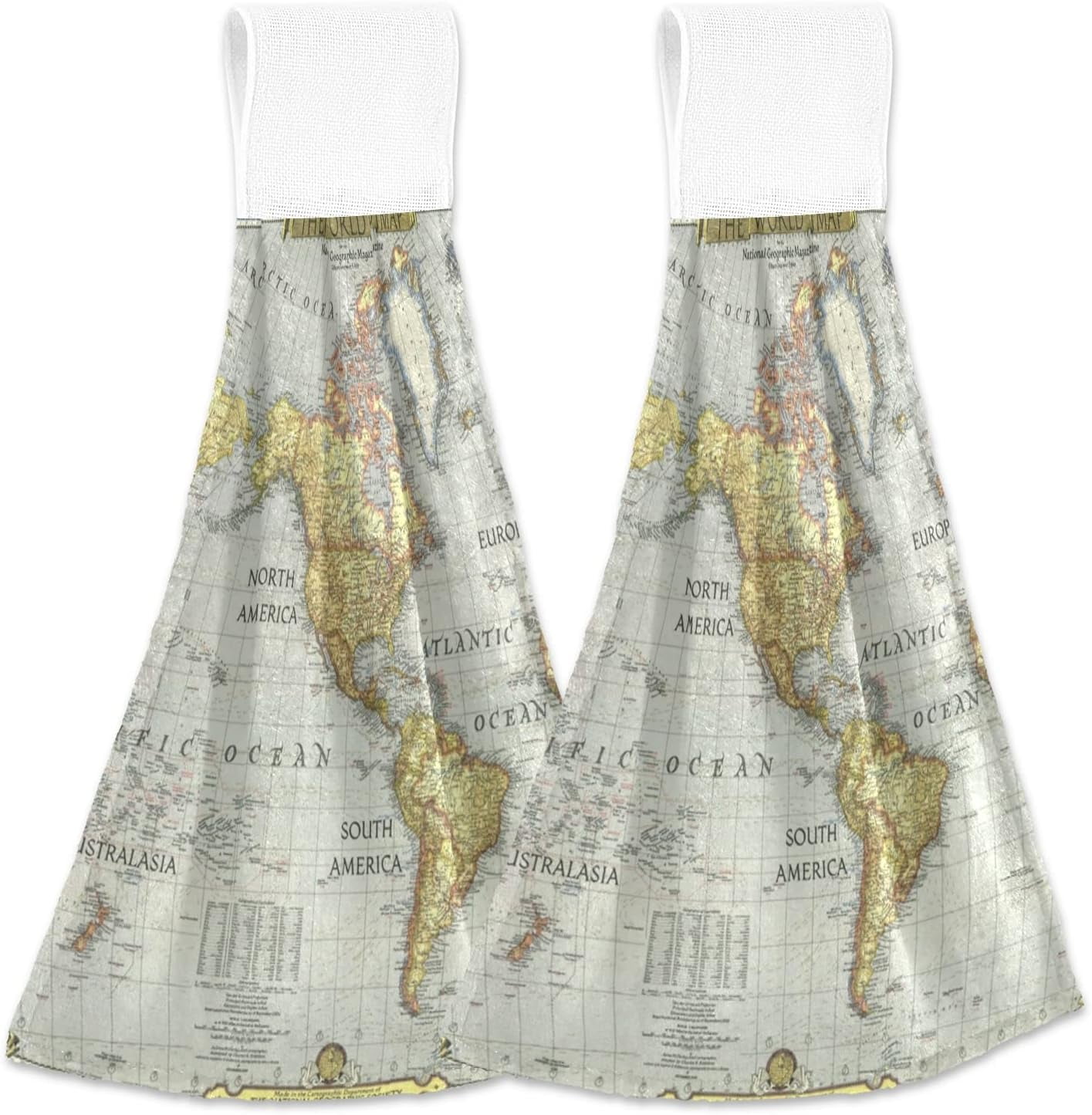 GZHJMY Hanging Kitchen Towel, 12" x 17" World Map Painting Towel, 2 ...