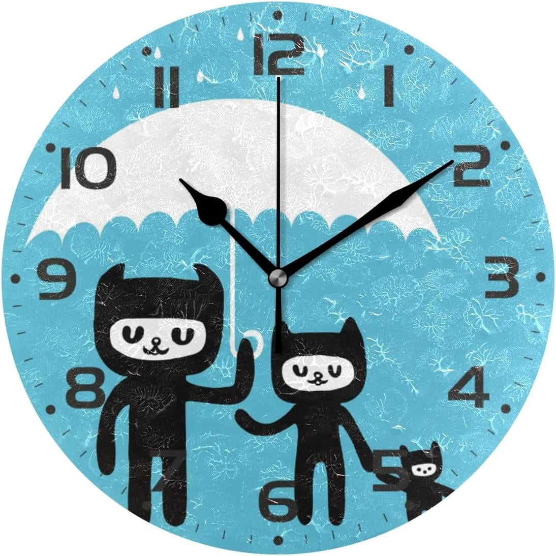 GZHJMY Happy Cats Umbrella Wall Clock, 10" Silent Non Ticking Round ...