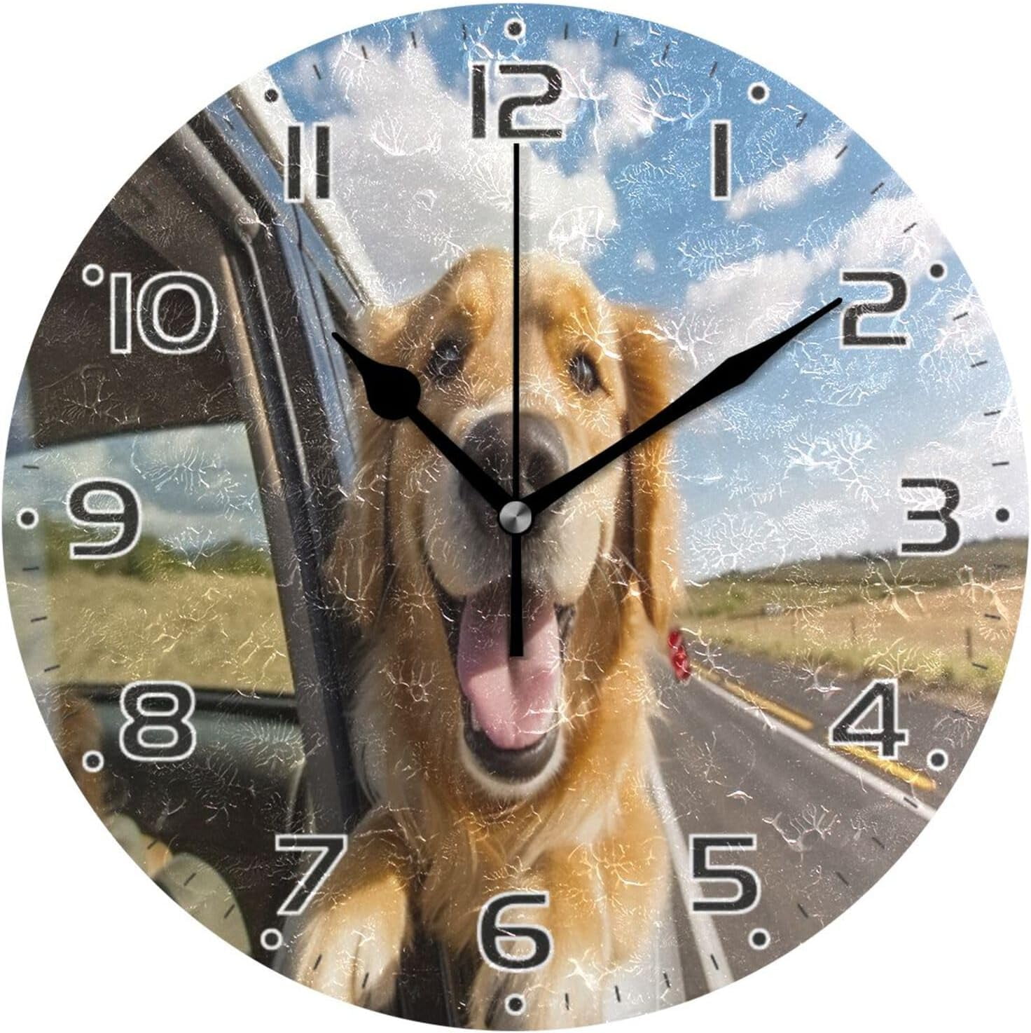 GZHJMY Happy Dog Clock Silent Round Wall Clock Non Ticking Battery ...
