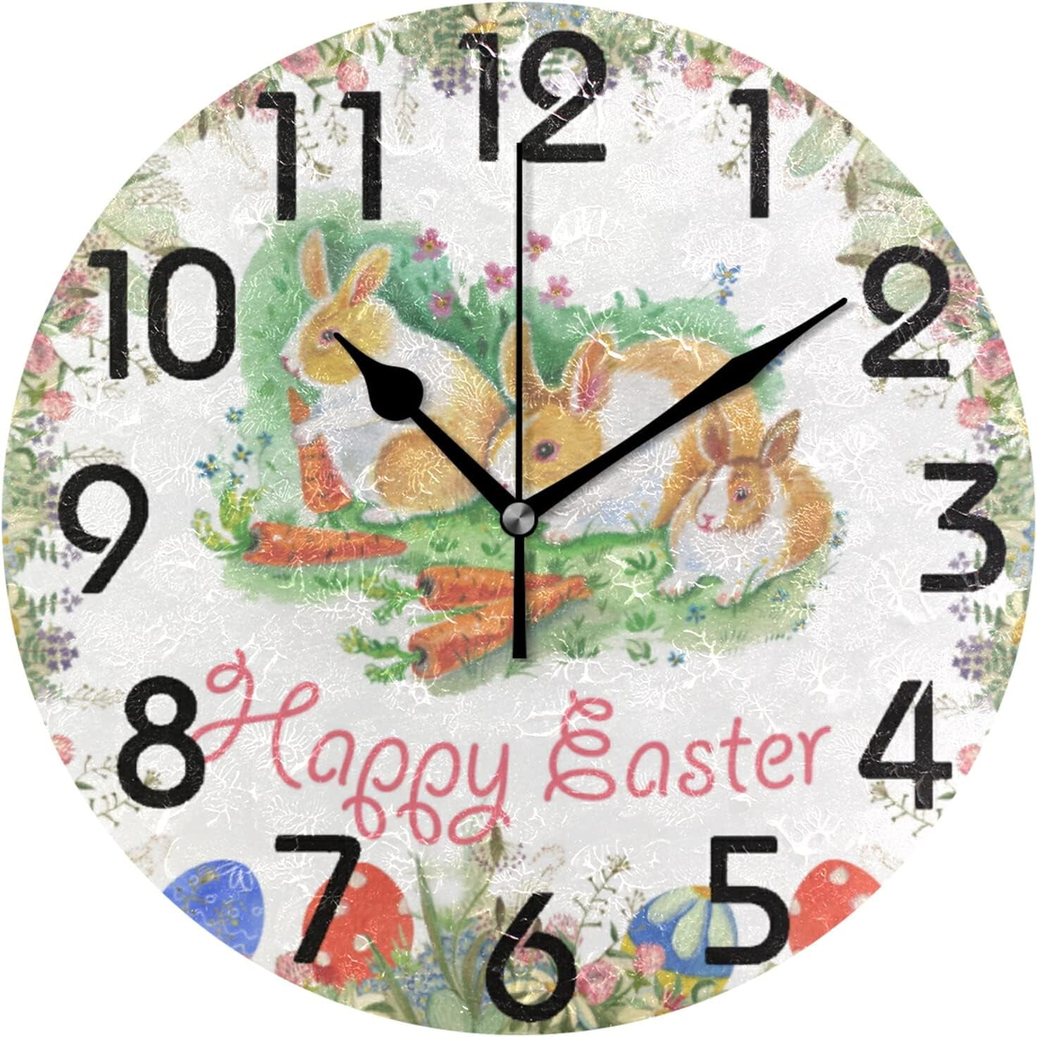 GZHJMY Happy Easter Bunny Family Round Wall Clock, 9.5 Inch Battery ...