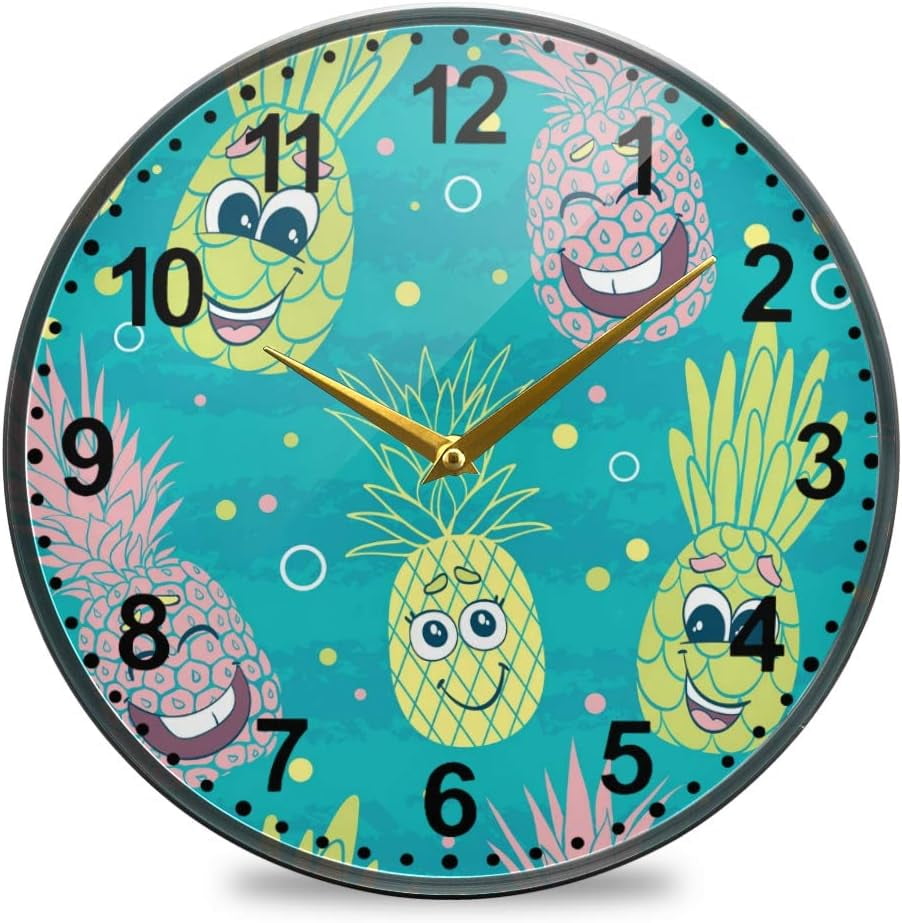 GZHJMY Happy Pineapple Faces Pattern Wall Clock Silent Non Ticking 9.5 ...