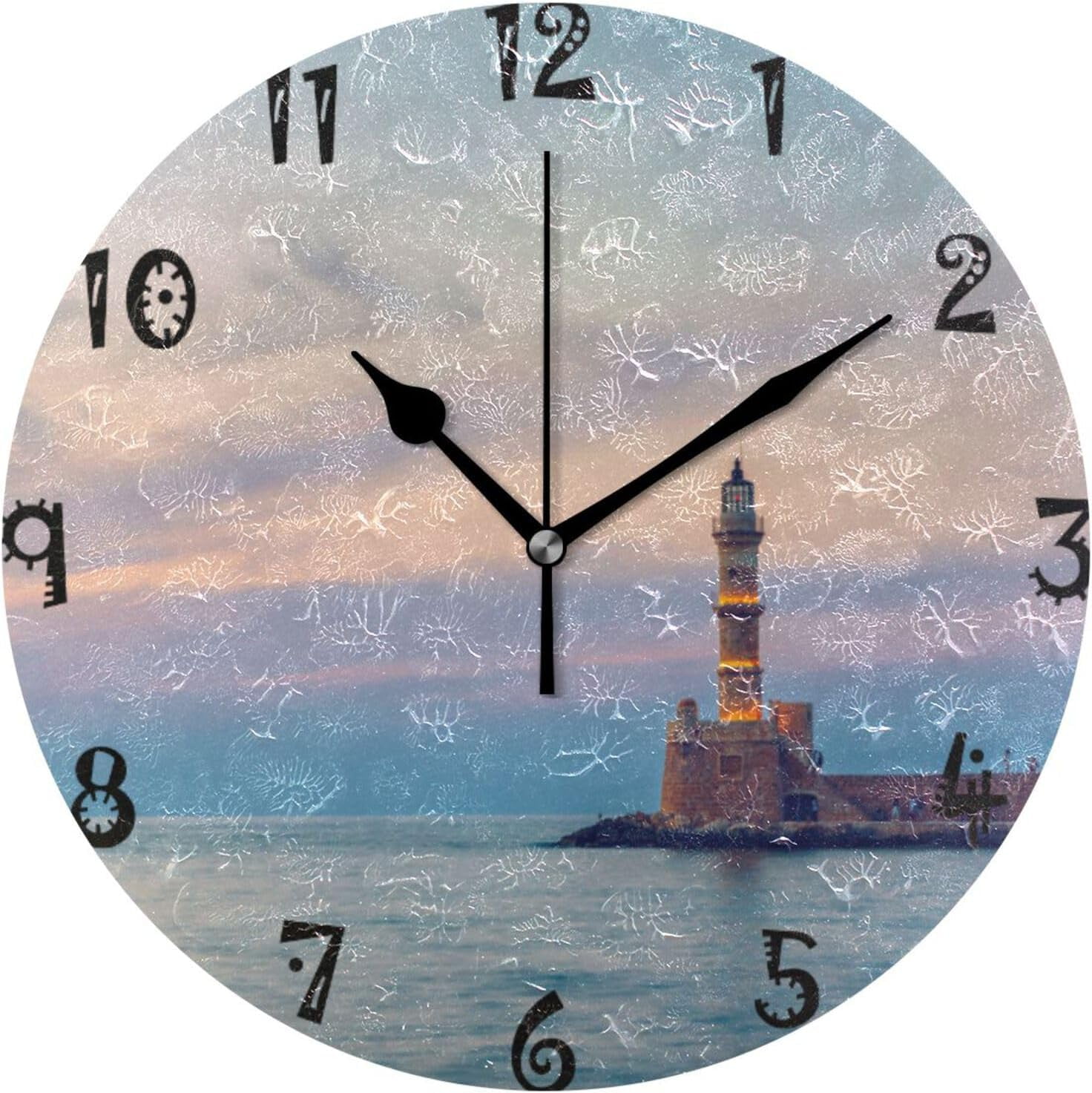 GZHJMY Harbour Lighthouse Wall Clock,Silent Non Ticking 10 Inch Battery ...