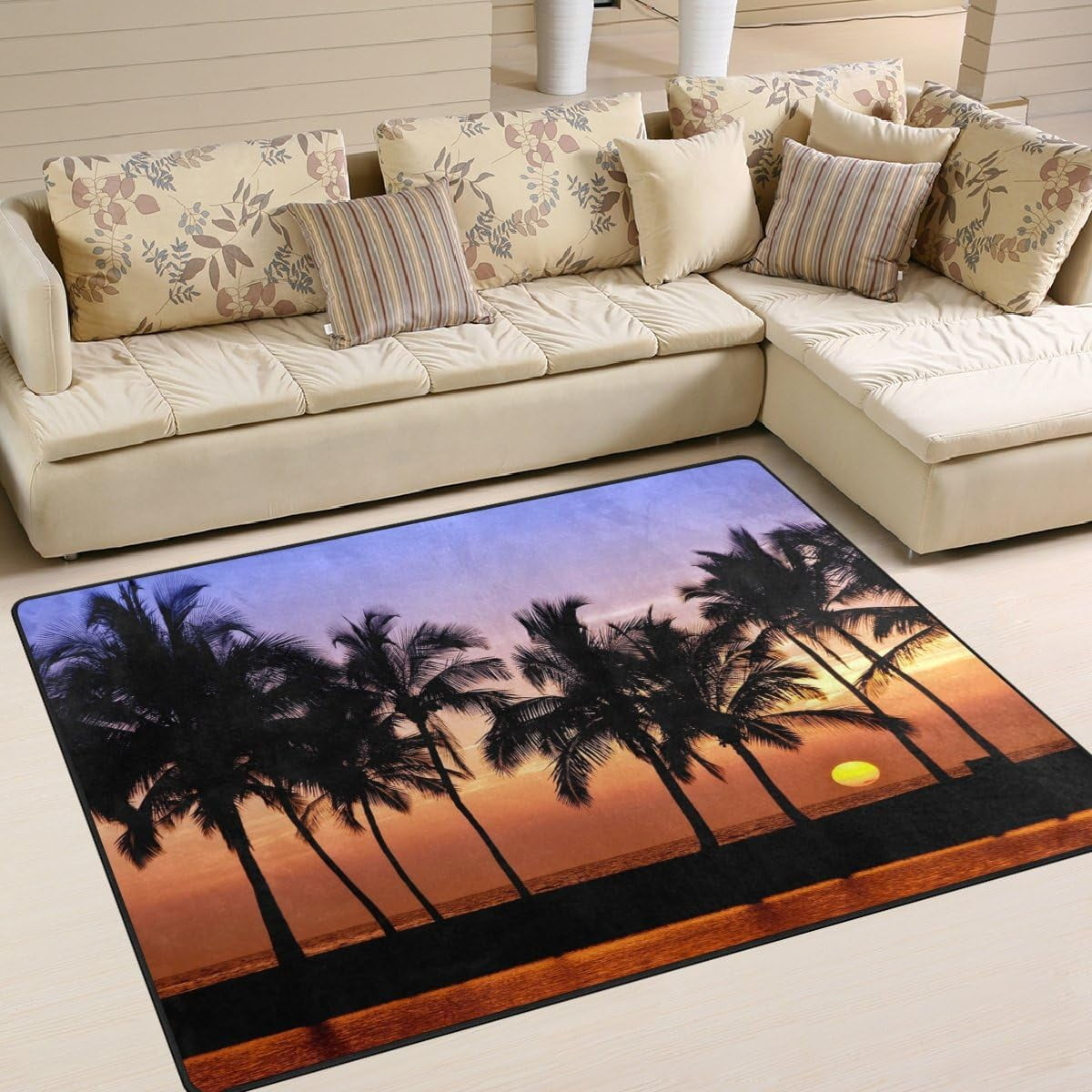 GZHJMY Hawaiian Sunset Palm Tree Non Slip Area Rug for Living Dinning ...