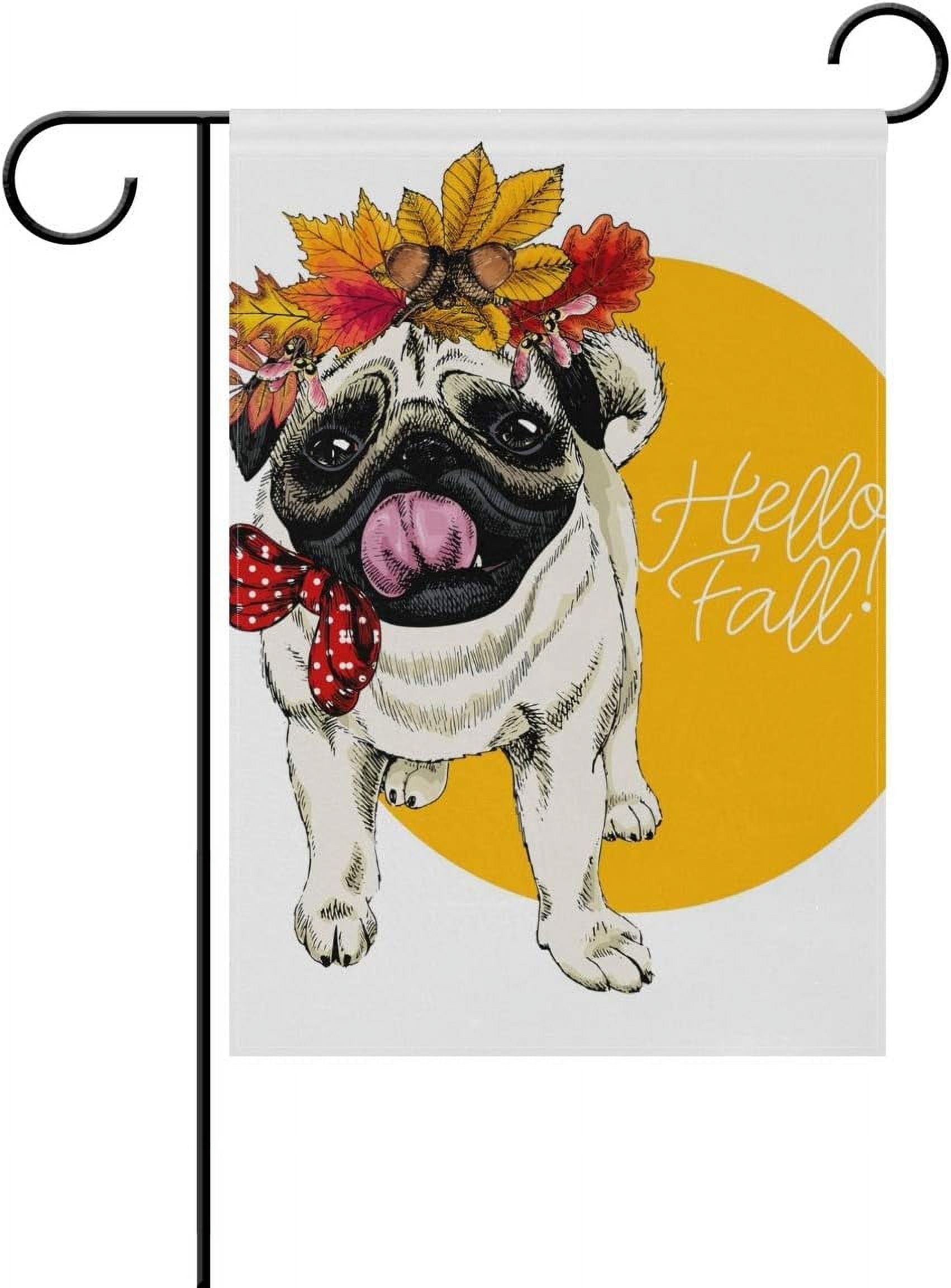 GZHJMY Hello Autumn Pug Dog Garden Flag Yard Banner Polyester for Home ...