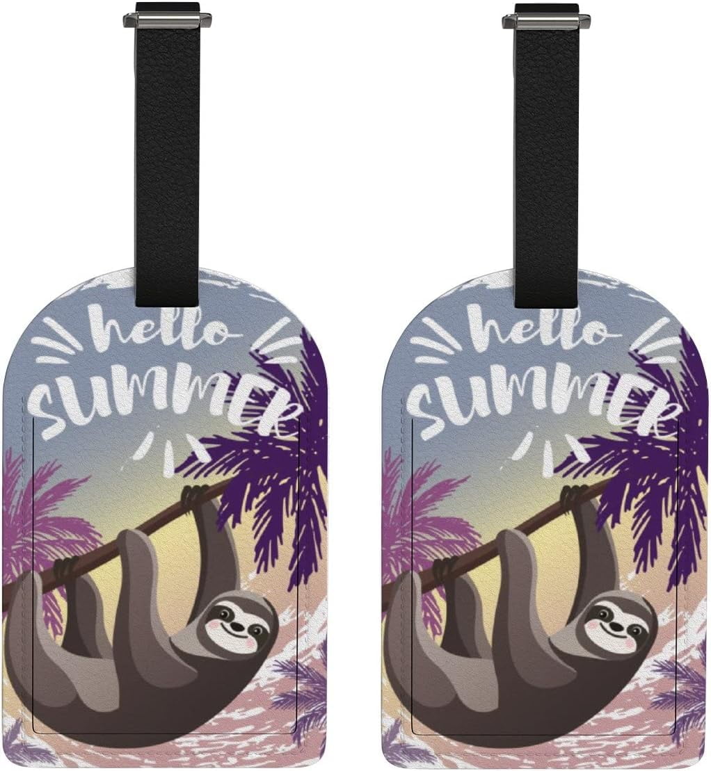 GZHJMY Hello Summer Cute Sloth Luggage Tags Set of 2, PU Leather Travel ...