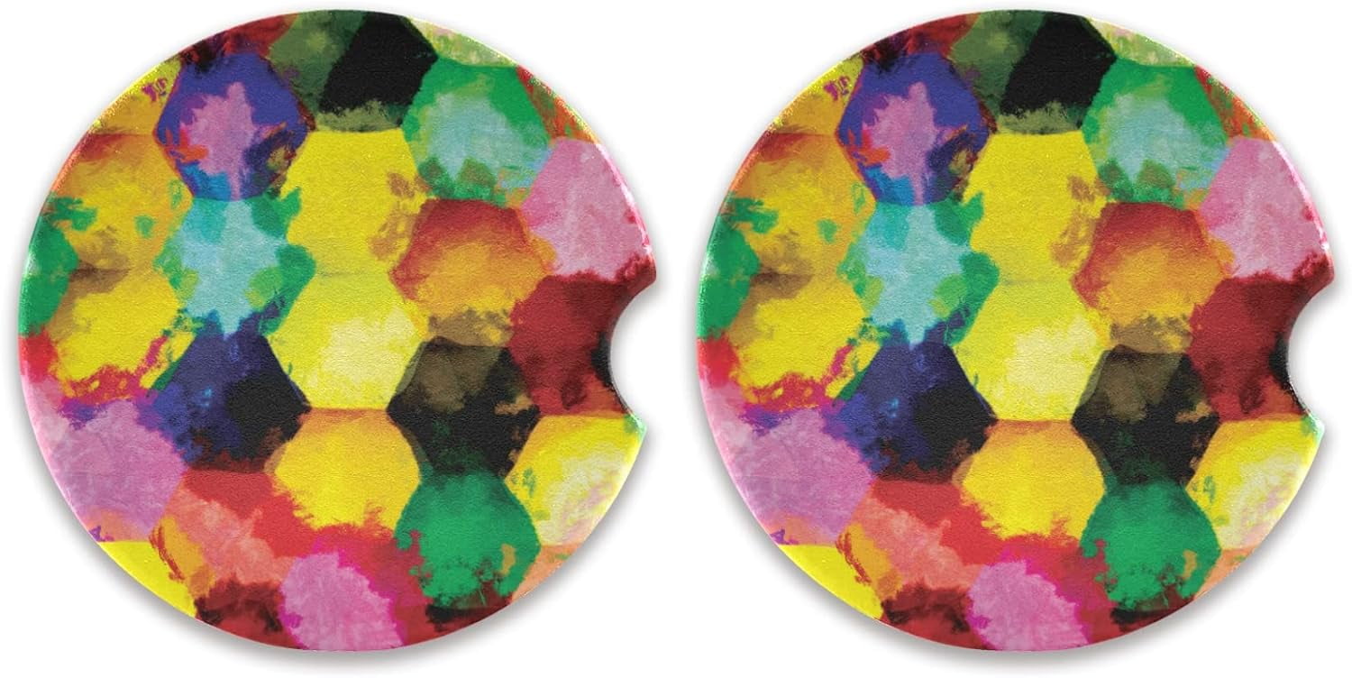 GZHJMY Hexagonal Color Car Coasters 2 Pieces, Absorbent Ceramic Cork ...